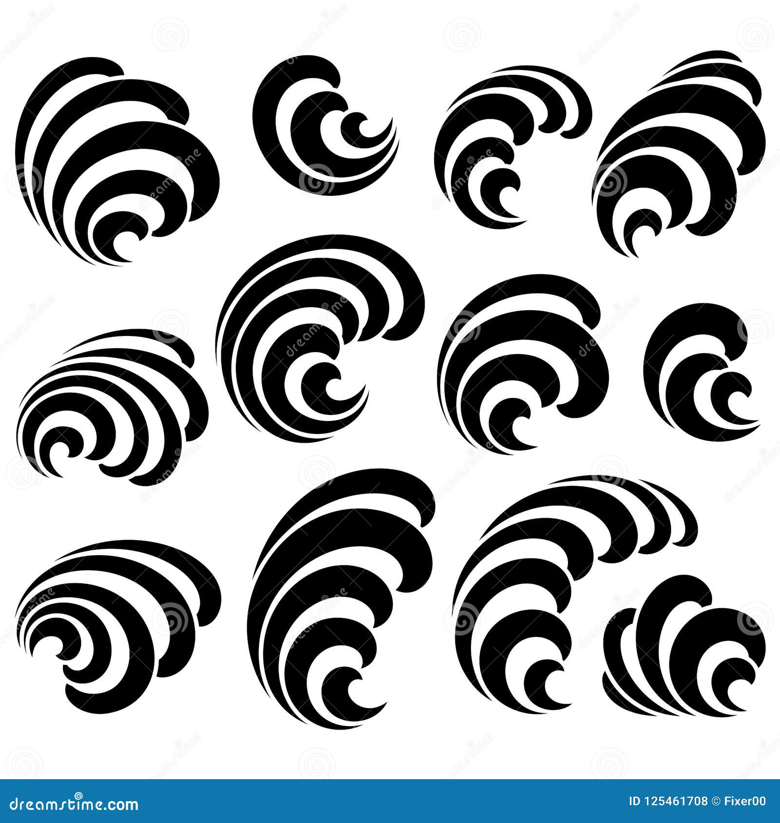 Set of Decorative Floral Curls Stock Vector - Illustration of wave ...
