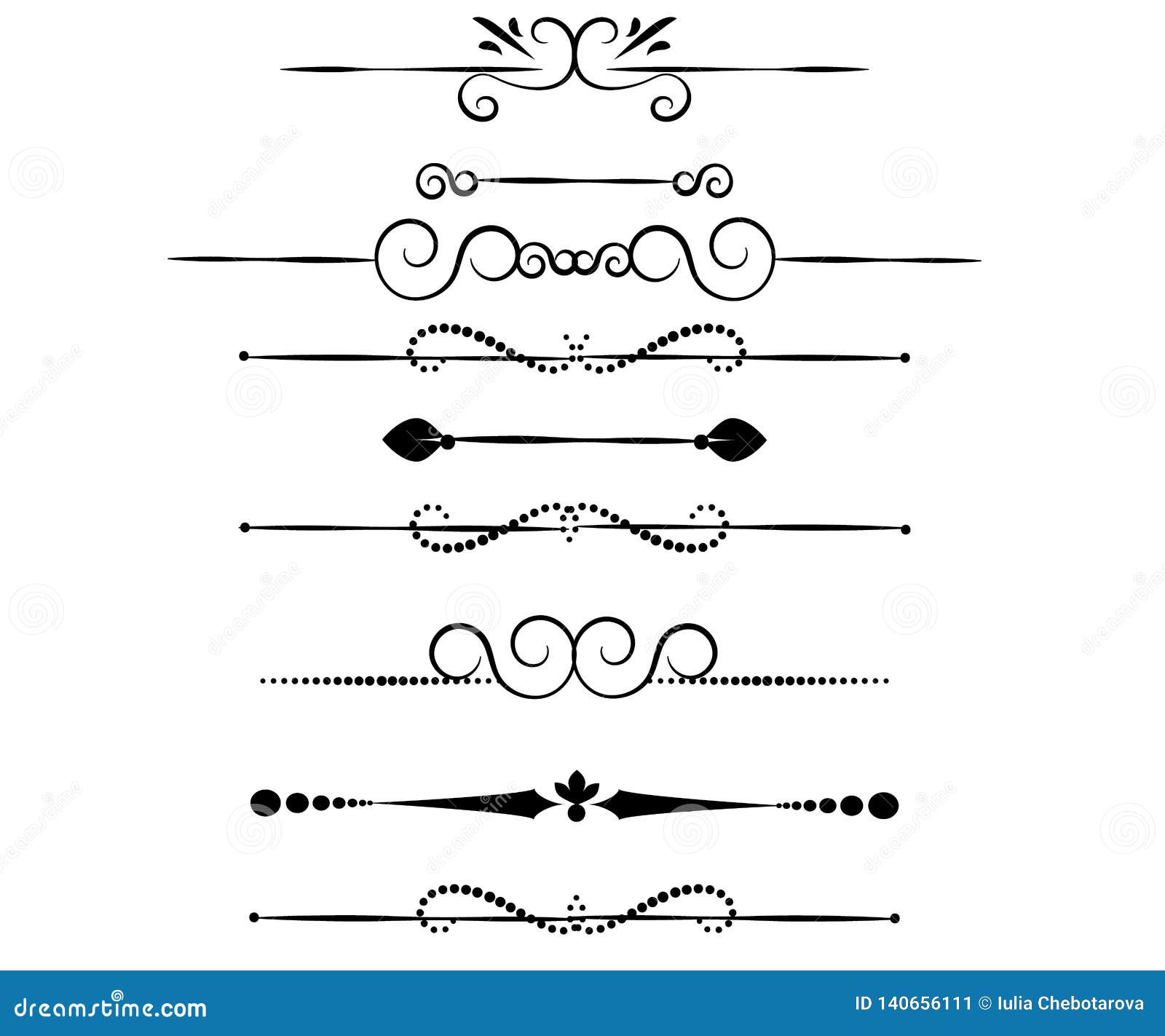 Set of Decorative Flourish Dividers, Borders Stock Illustration ...