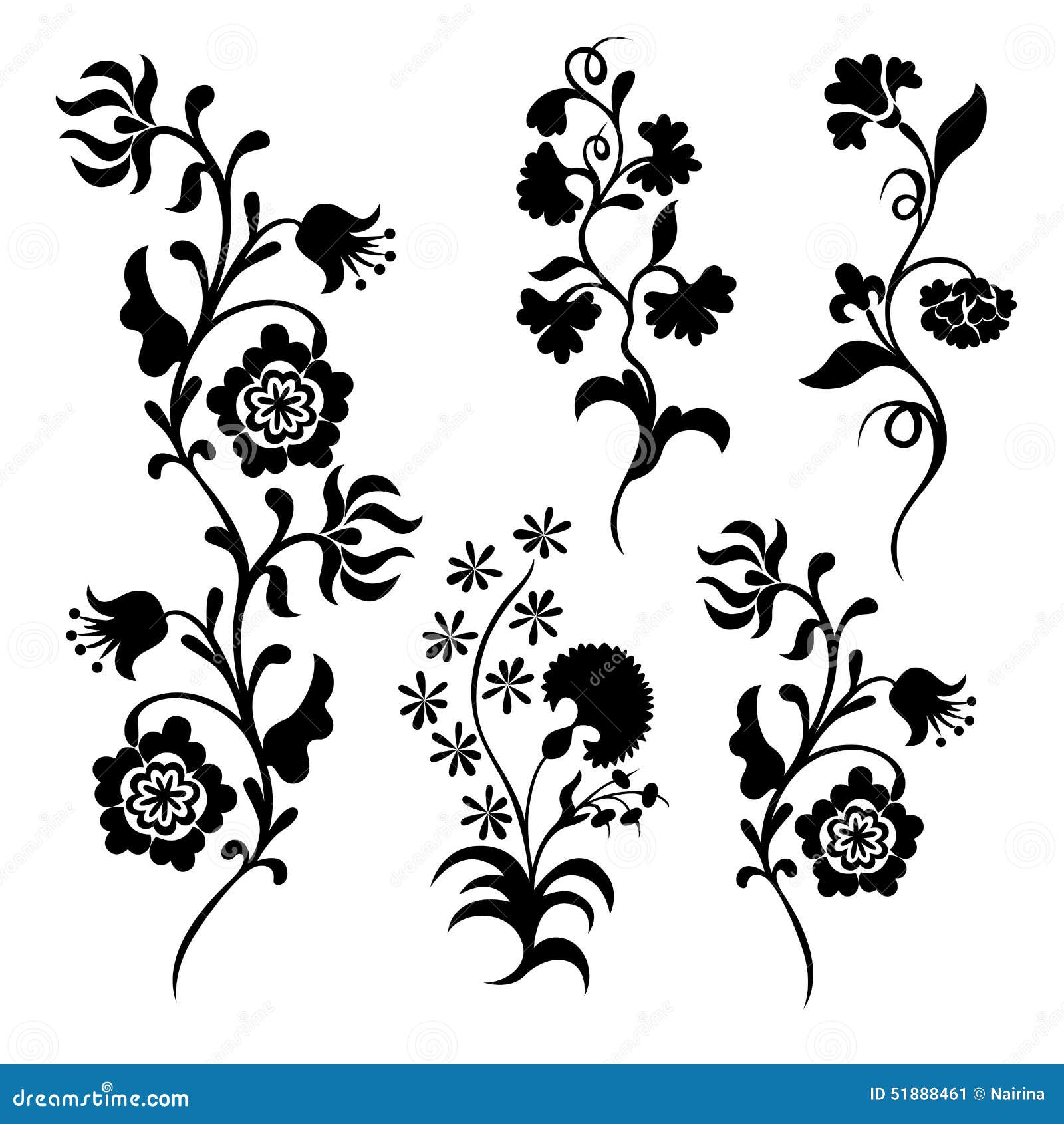 Set Decorative Flower Silhouette Stock Vector - Illustration of ...