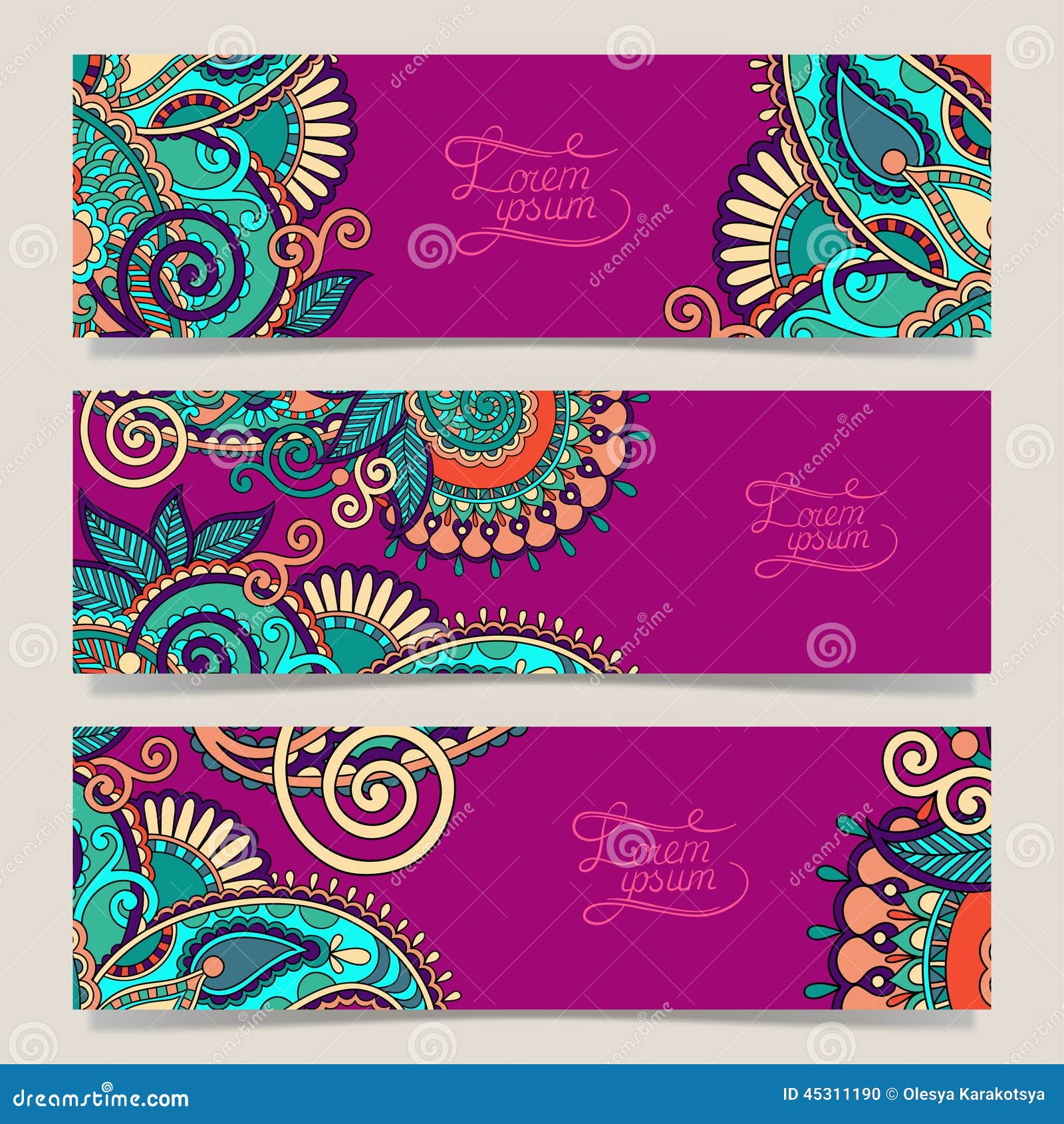 Set of Decorative Flower Template Banner, Card, Stock Vector ...