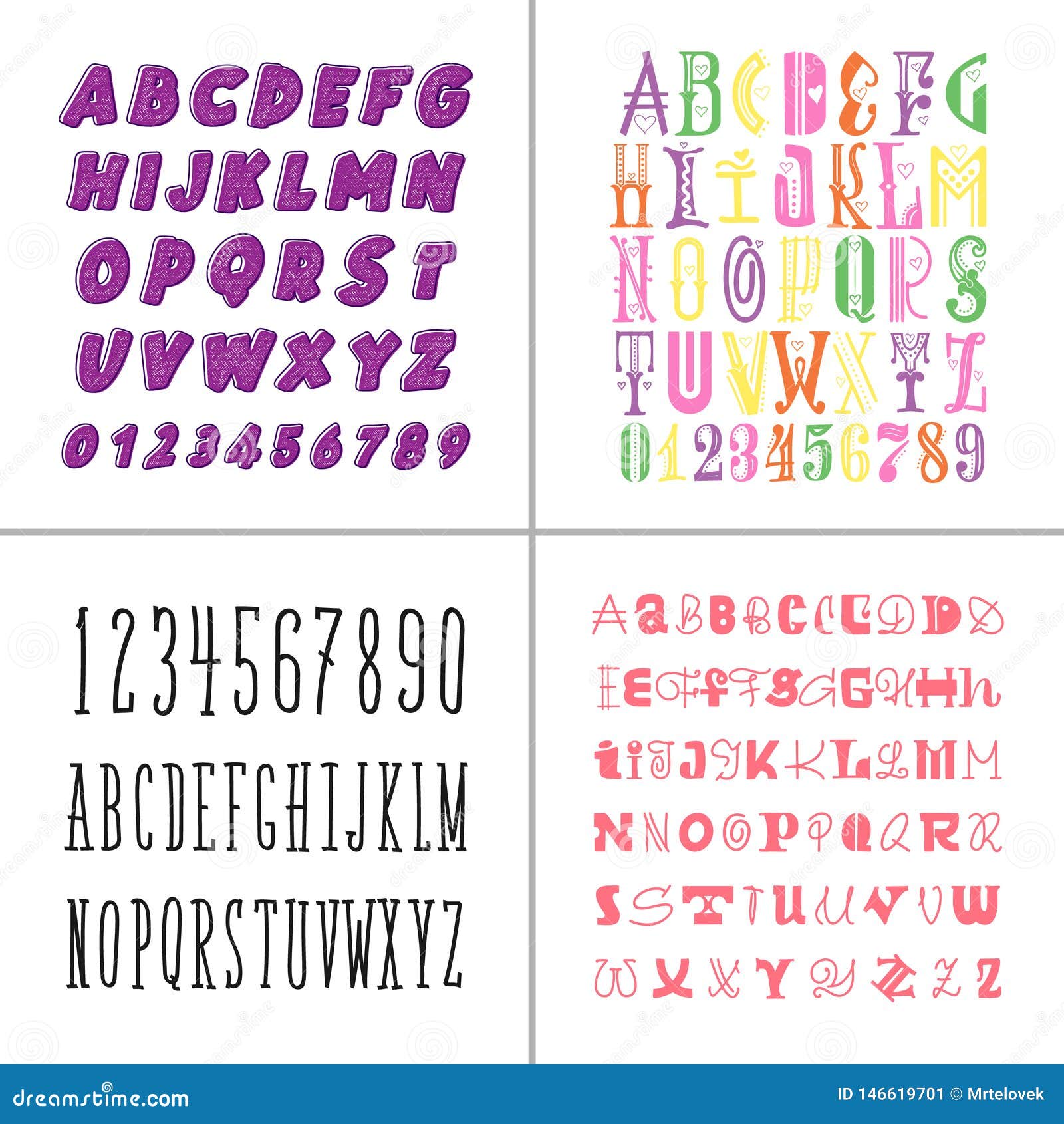 A Set of Decorative Fonts for Lettering and Design Stock Illustration ...