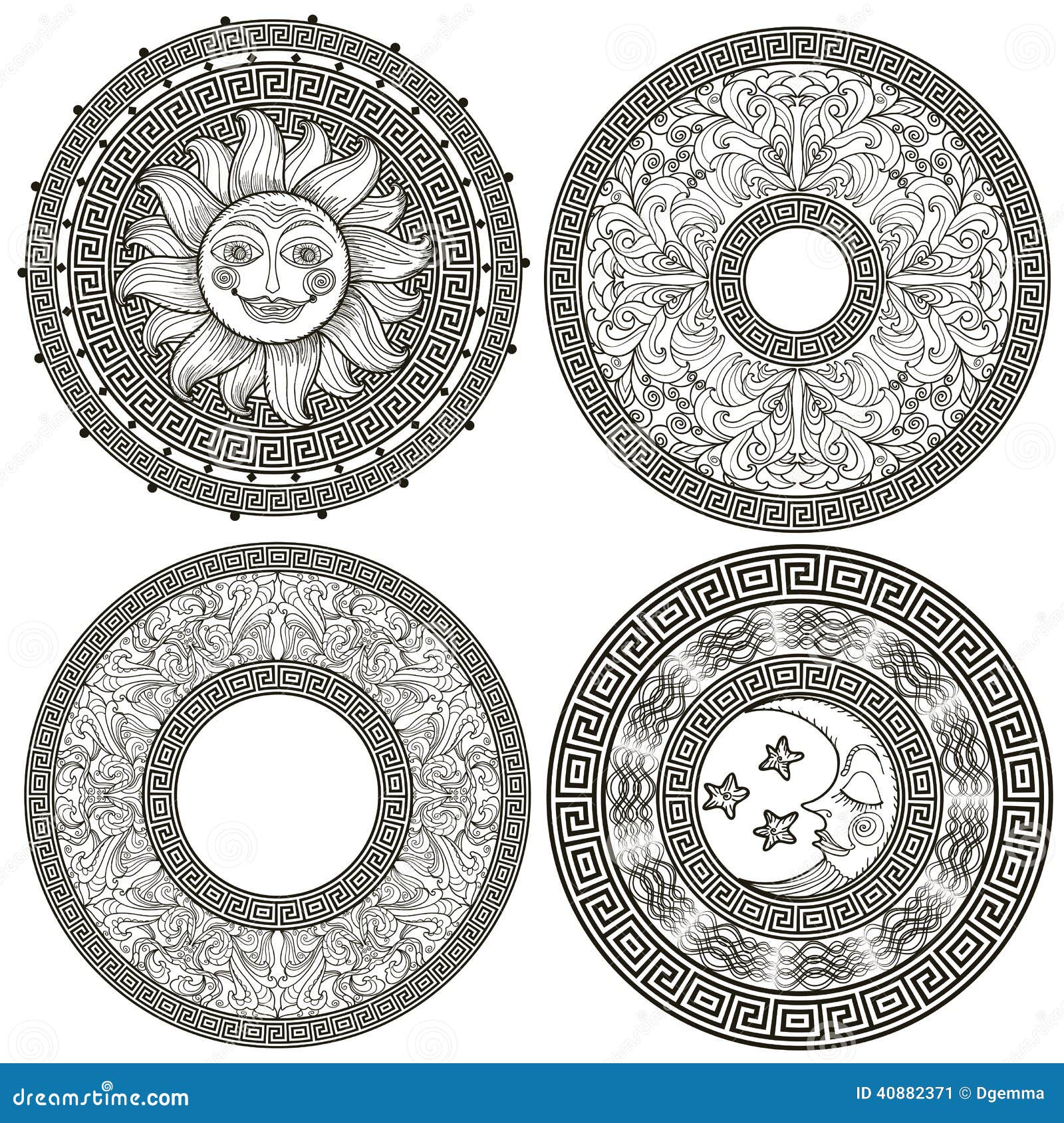 Set of Decorative Frames and Rosettes Stock Vector - Illustration of ...