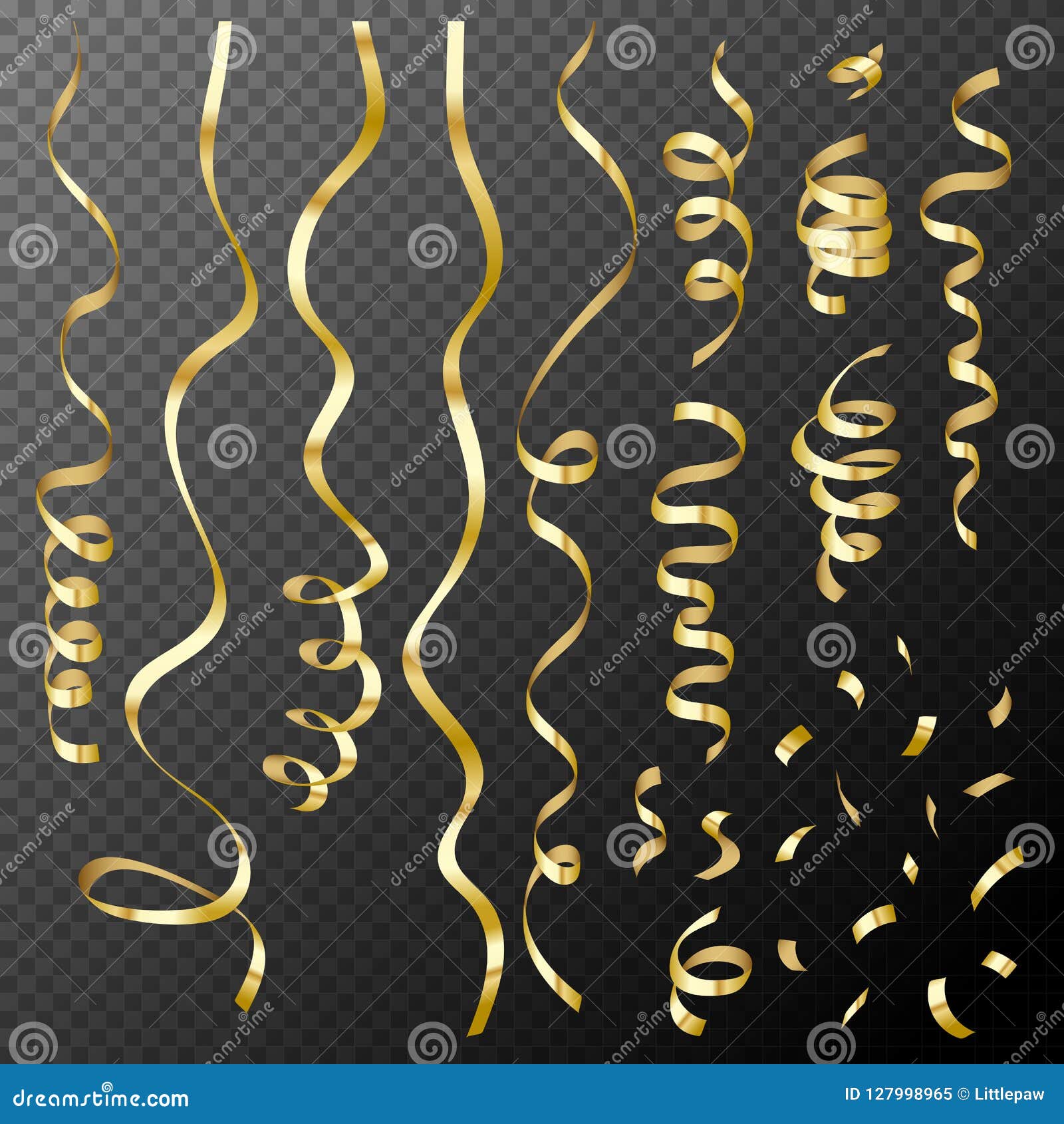 Set of Decorative Gold Confetti and Ribbons on Transparent Background ...
