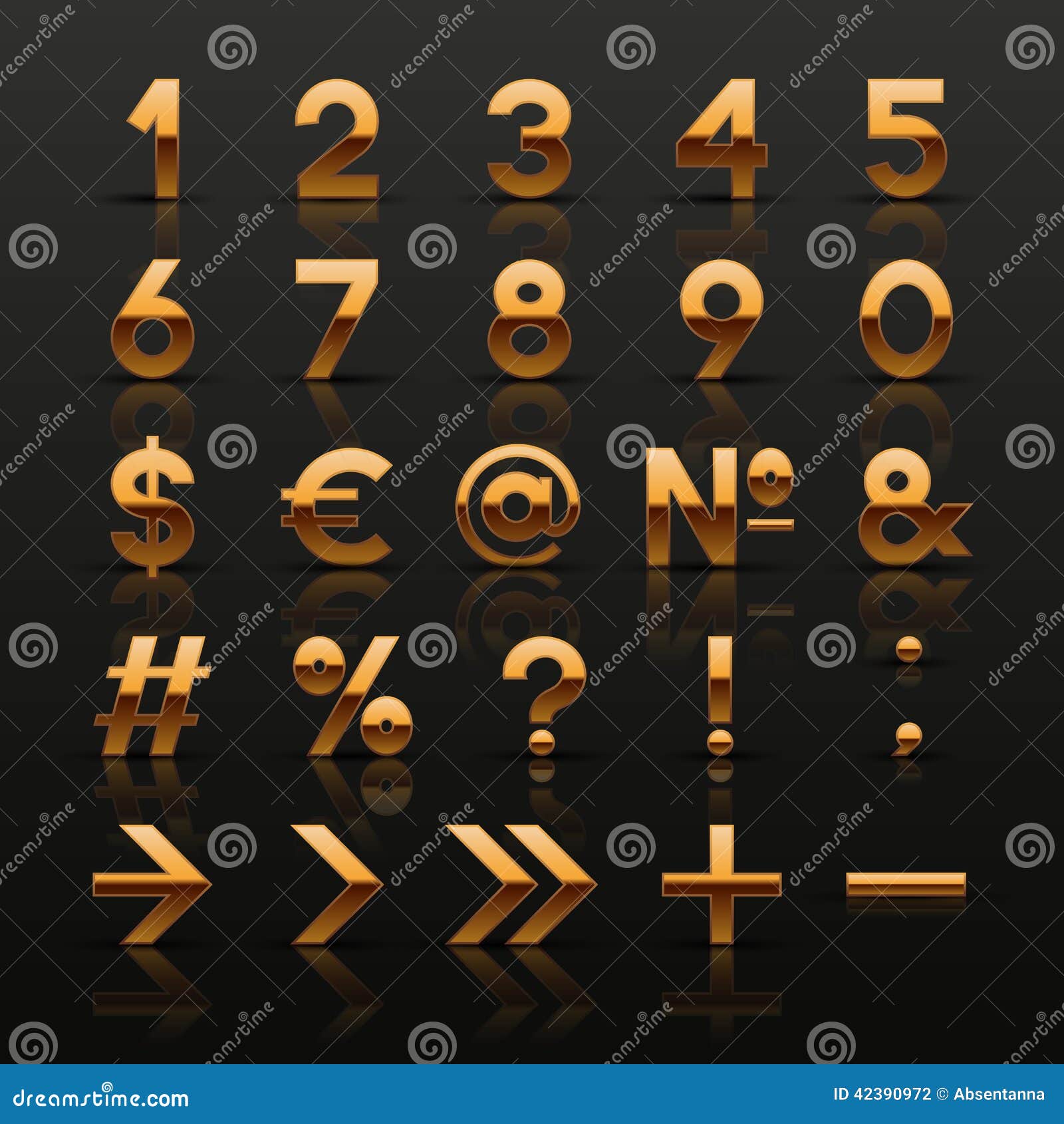 Set of Decorative Golden Numbers and Symbols Stock Vector ...