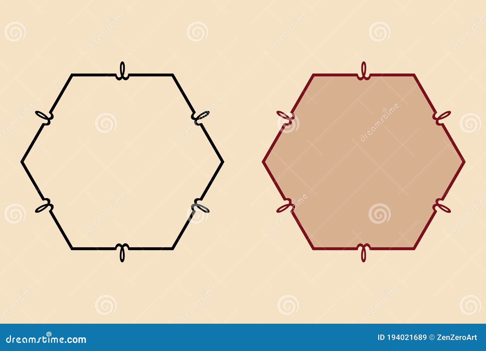 Set of Decorative Graphic Frames. Hexagon Shape Ornate Border for Web ...
