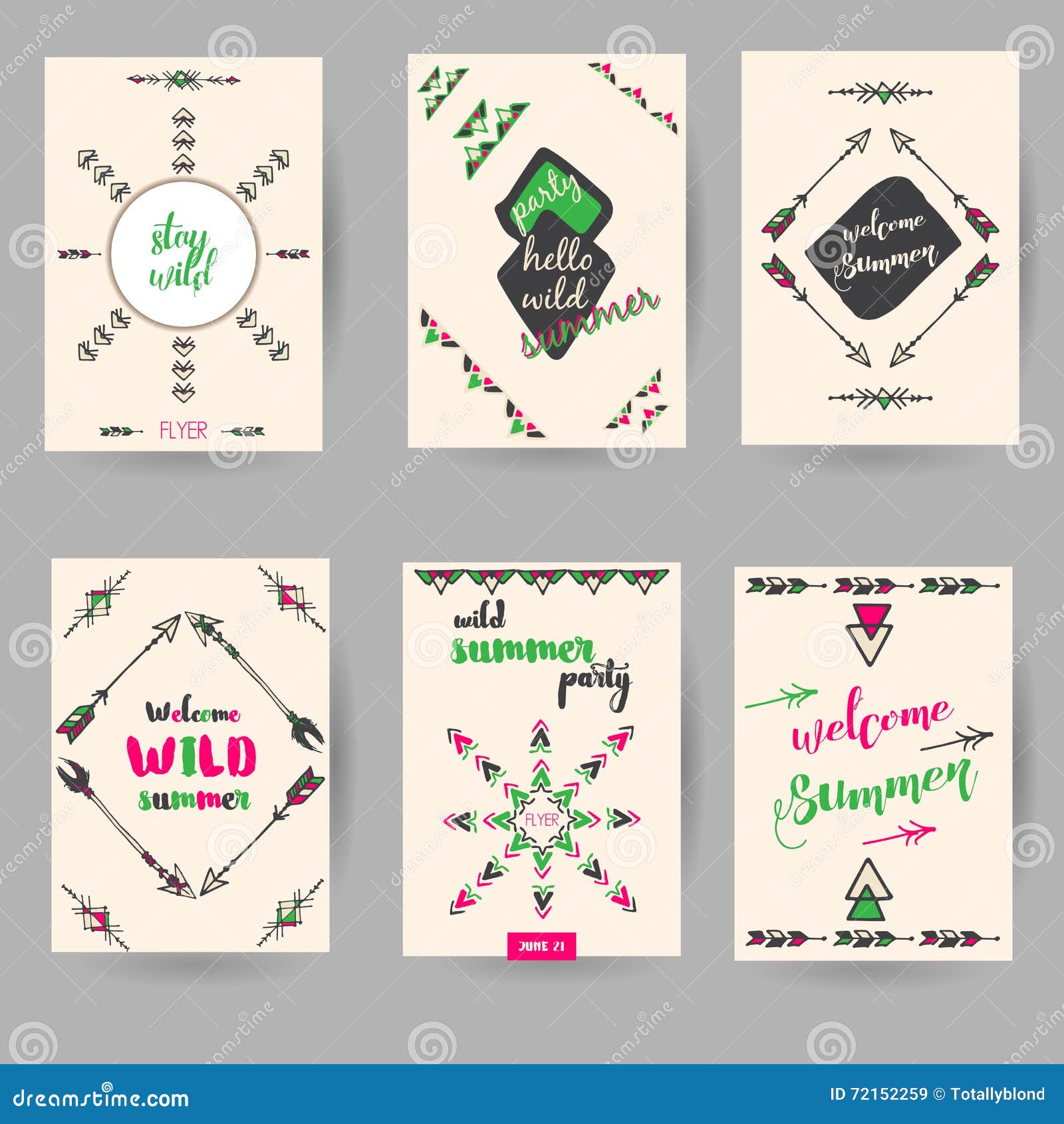 Set of Decorative Hand Drawn Boho Cards Stock Vector - Illustration of ...