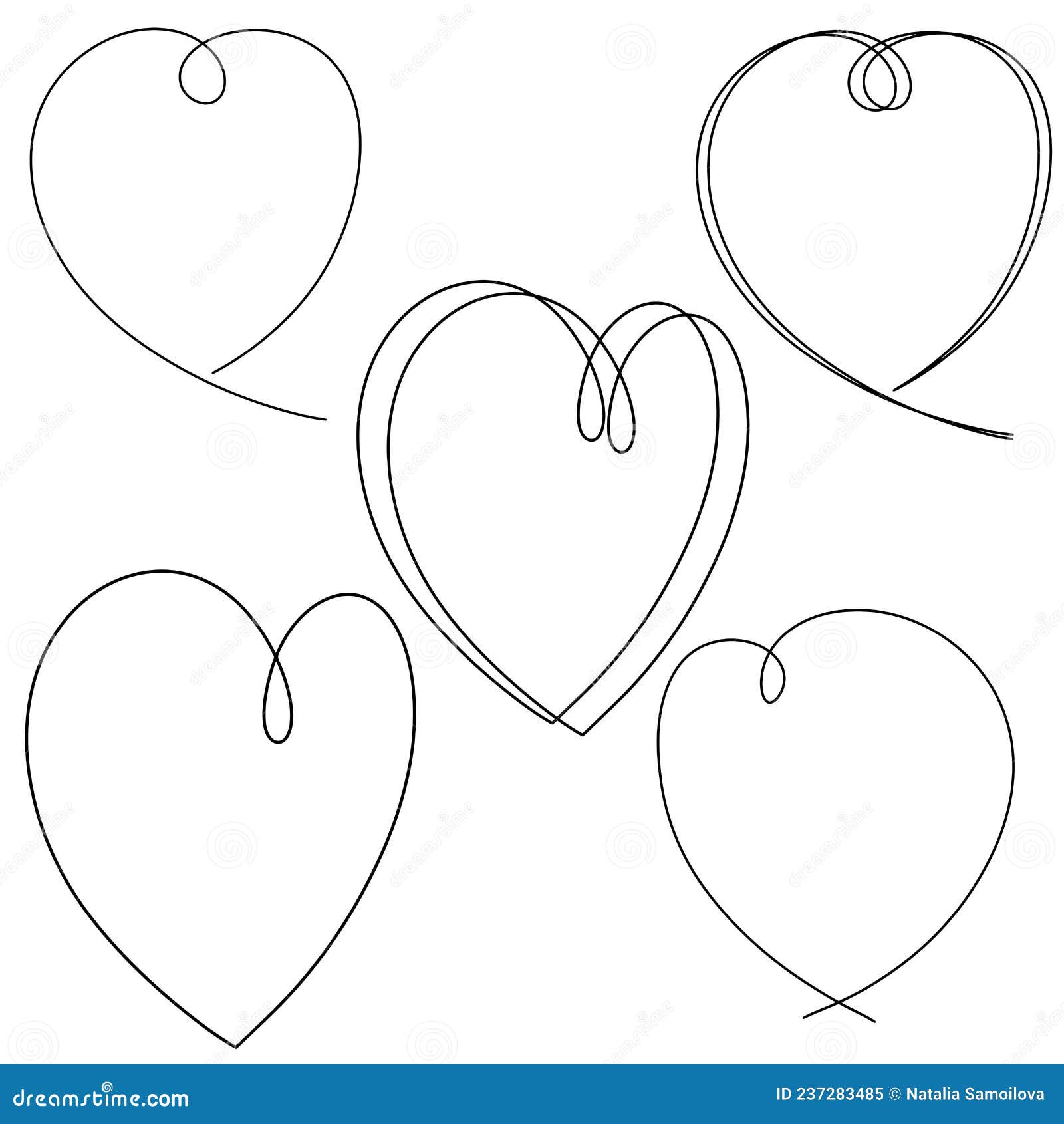 A Set of Decorative Heart-shaped Frames Drawn with a Single Line ...