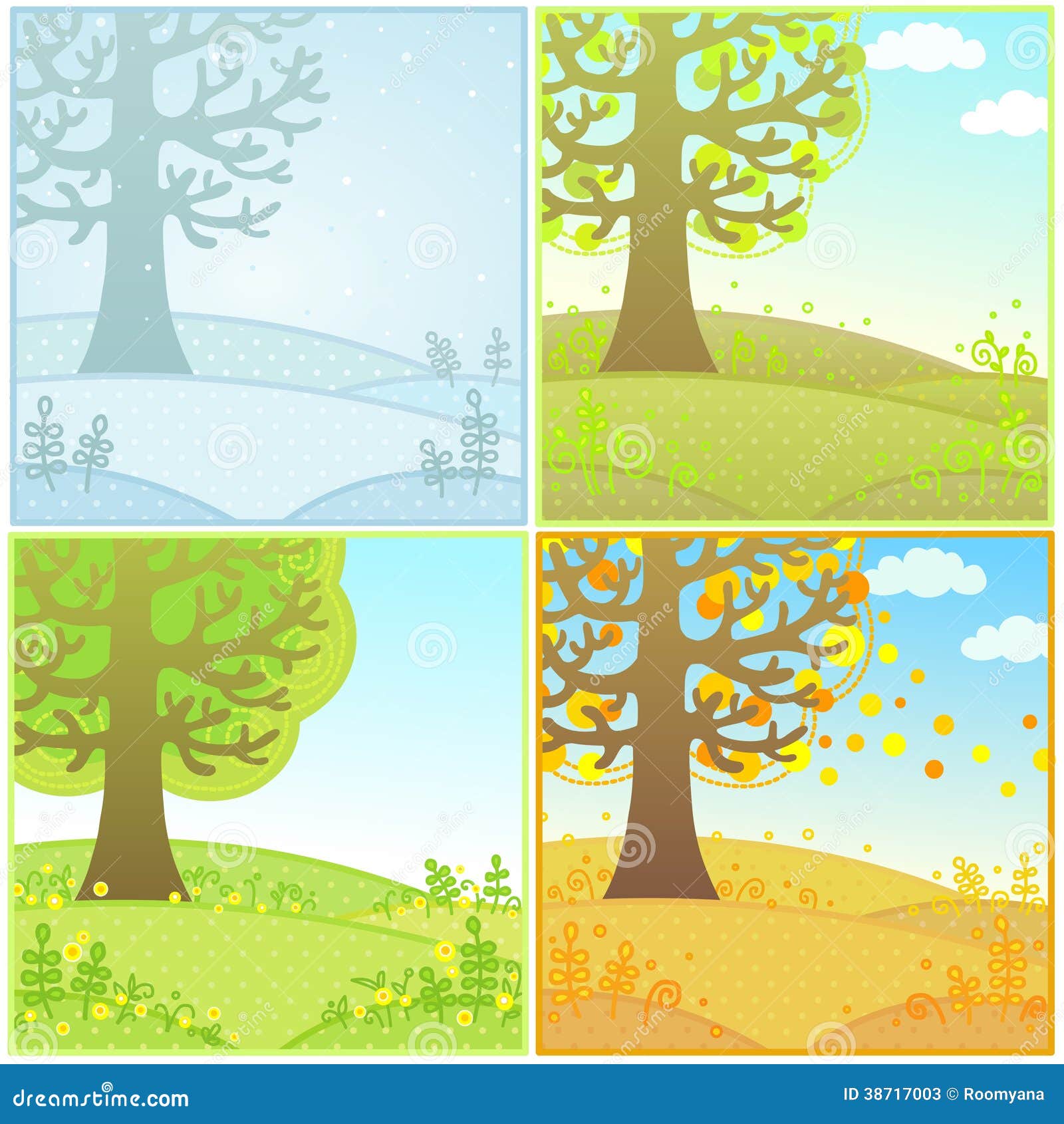 Set of Decorative Landscapes Seasons Stock Vector - Illustration of ...