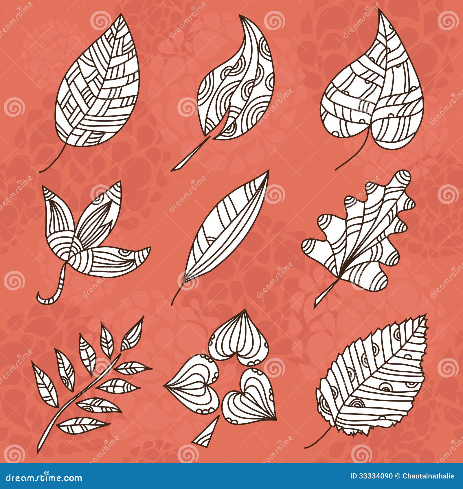 Set of 9 decorative leaves stock vector. Illustration of ecology - 33334090