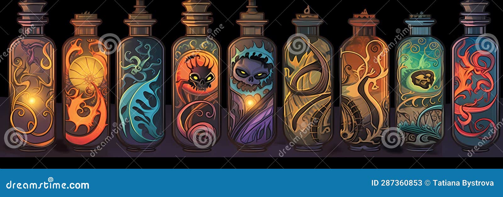 Set of Decorative Magic Bottles with Different Elements Stock ...