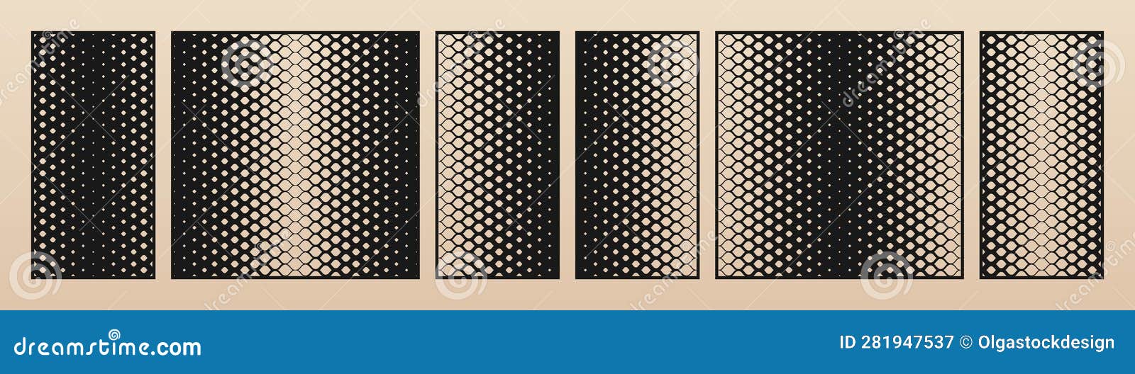 Set of Decorative Panels for Laser Cutting. Vector Halftone Mesh ...
