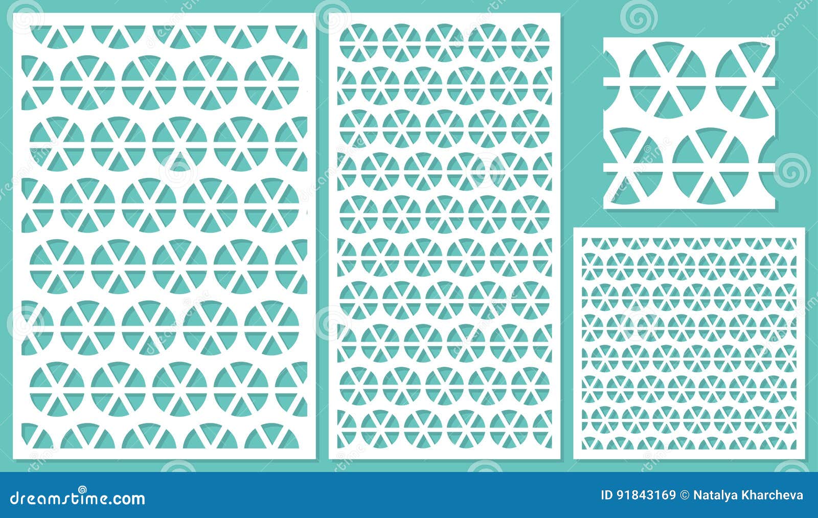 Set of Decorative Panels Laser Cutting. a Wooden Panel. Round Geometric ...