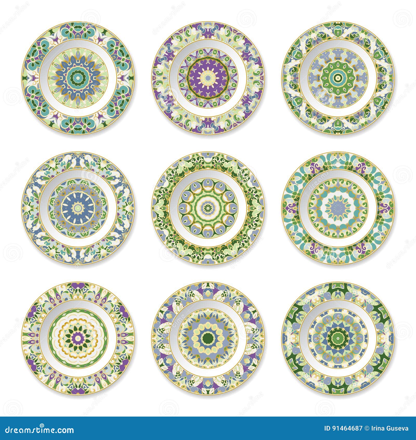 Set of decorative plates stock vector. Illustration of colorful - 91464687