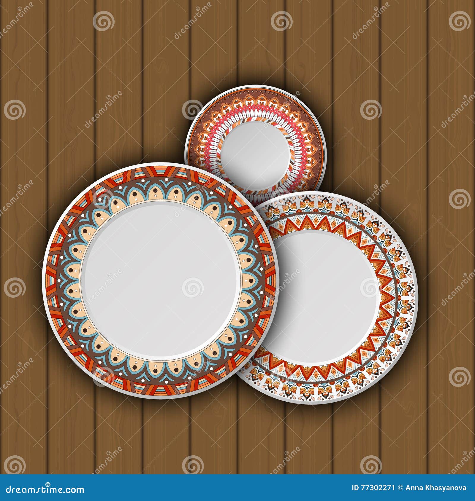 Set of Decorative Plates with a Ethnic Tribal Ornament of Handwork and ...
