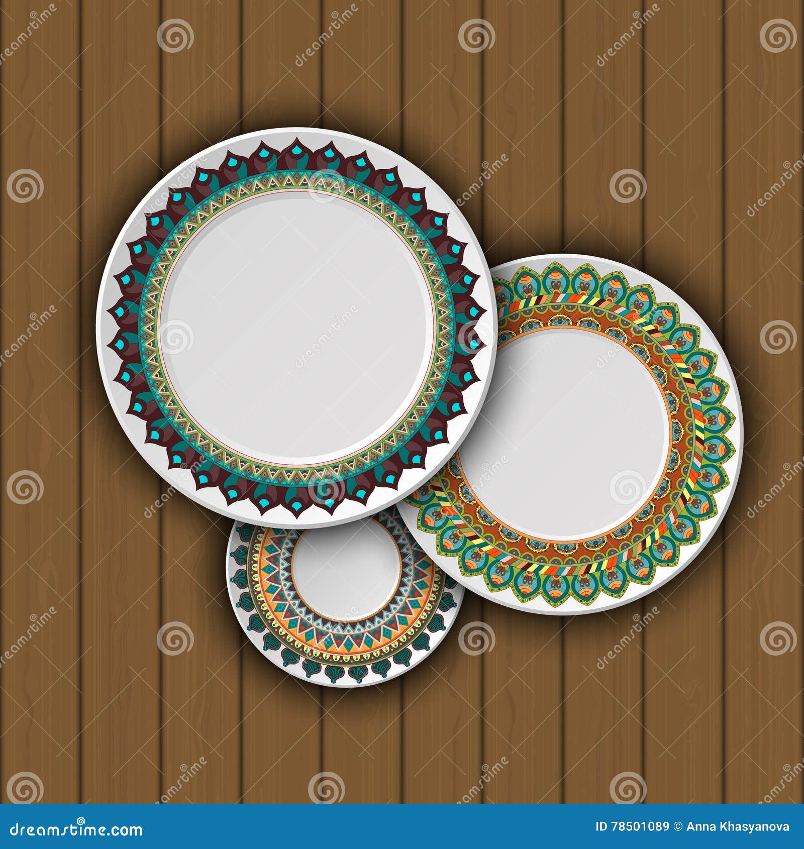 Set of Decorative Plates with a Ethnic Tribal Ornament of Handwork and ...