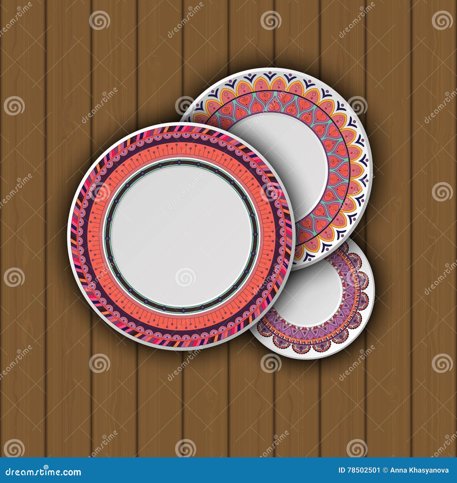 Set of Decorative Plates with a Ethnic Tribal Ornament of Handwork and ...