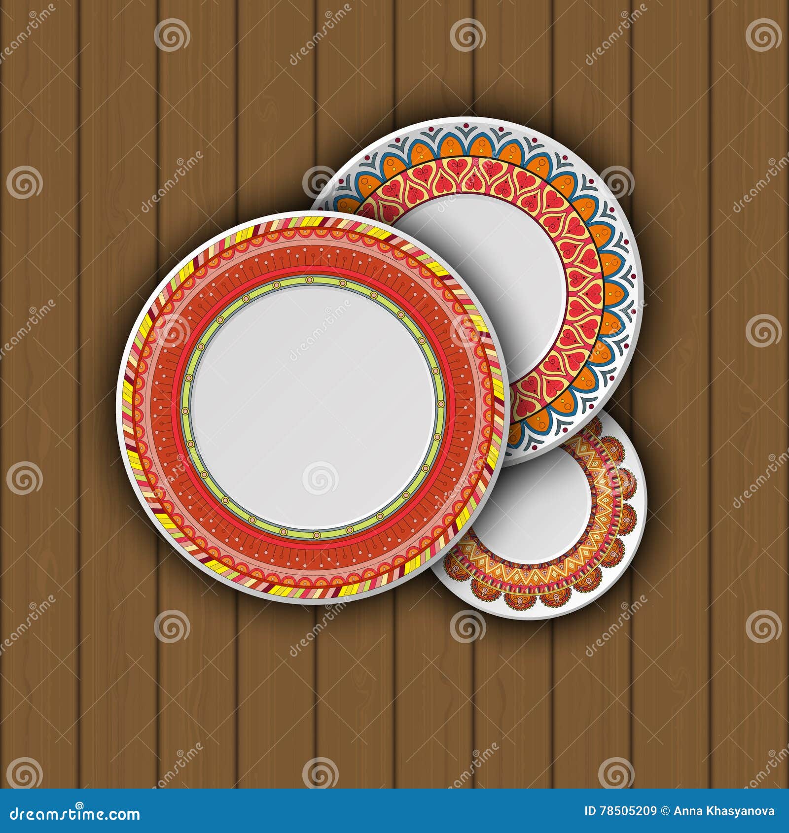 Set of Decorative Plates with a Ethnic Tribal Ornament of Handwork and ...