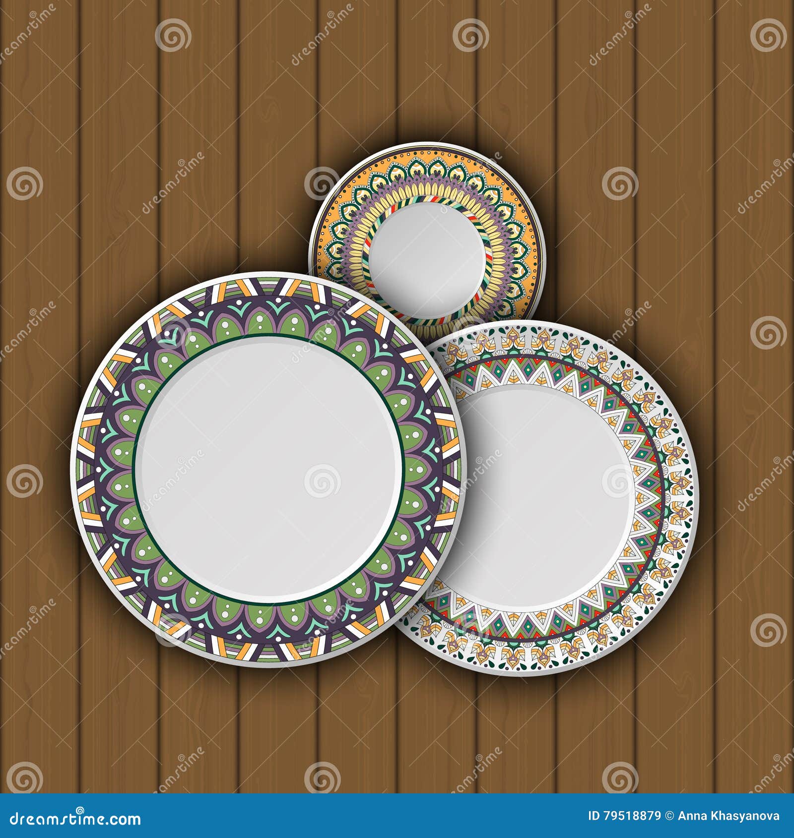 Set of Decorative Plates with a Ethnic Tribal Ornament of Handwork and ...