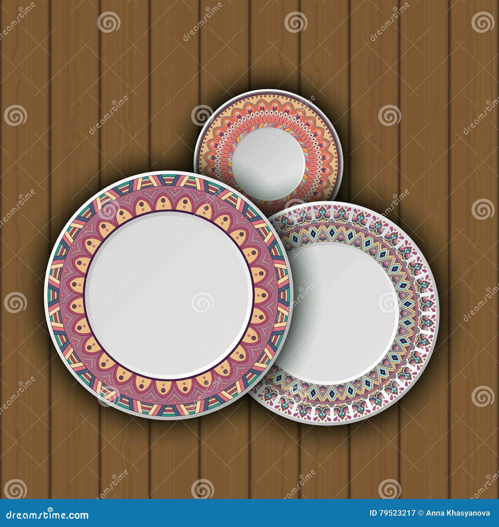 Set of Decorative Plates with a Ethnic Tribal Ornament of Handwork and ...