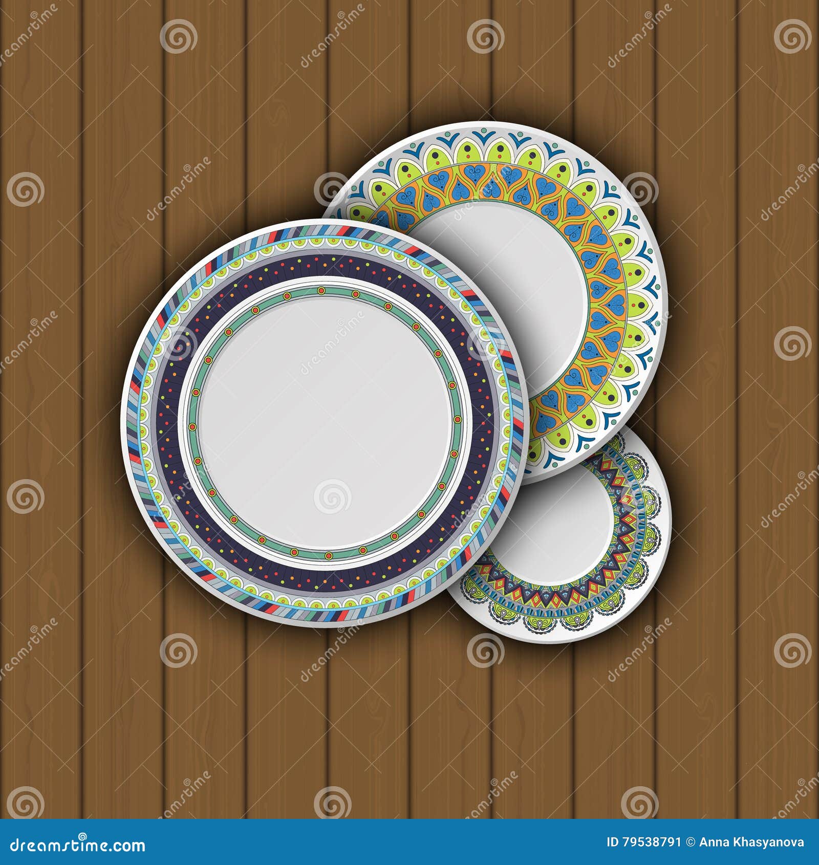 Set of Decorative Plates with a Ethnic Tribal Ornament of Handwork and ...