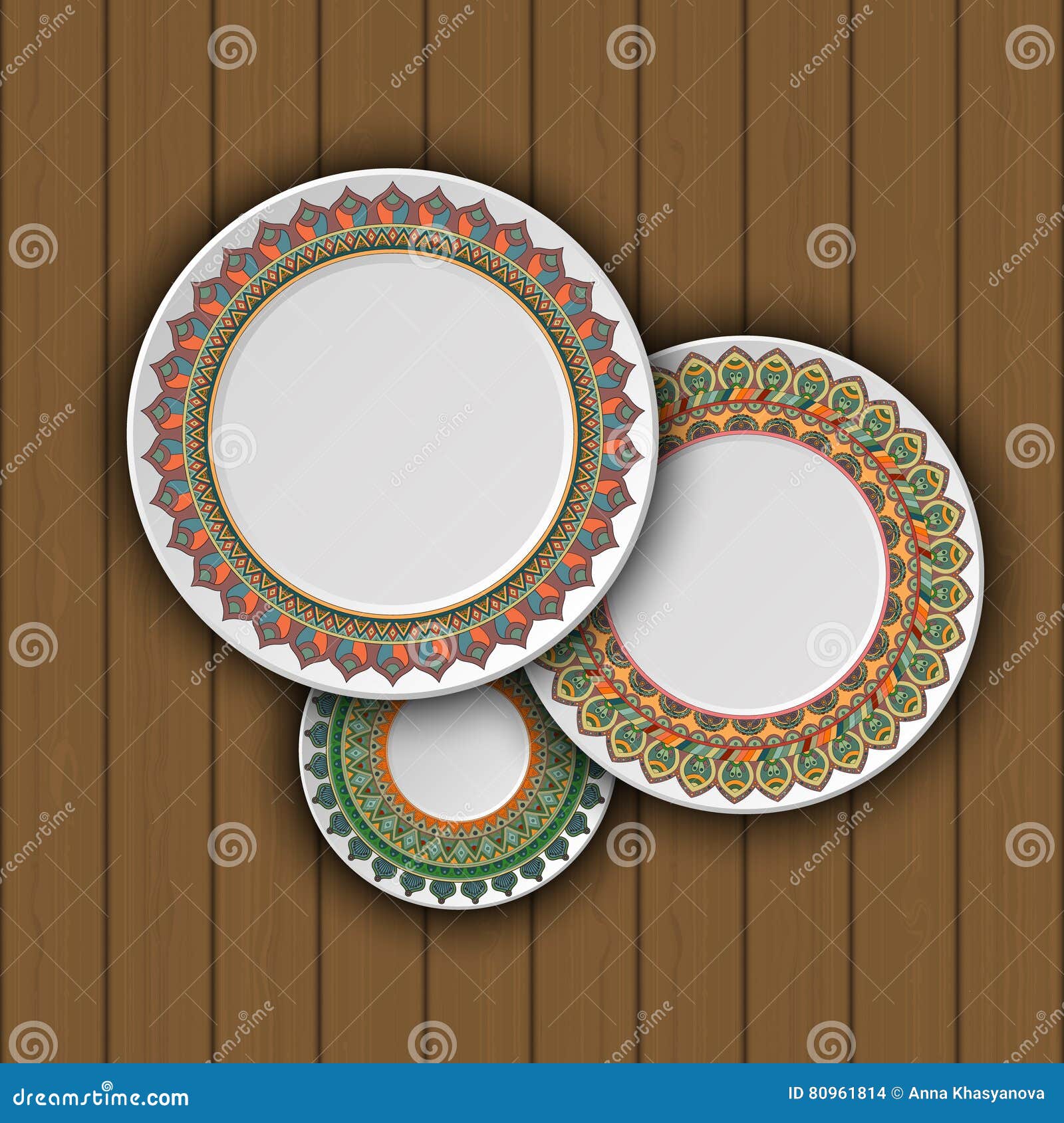 Set of Decorative Plates with a Ethnic Tribal Ornament of Handwork and ...