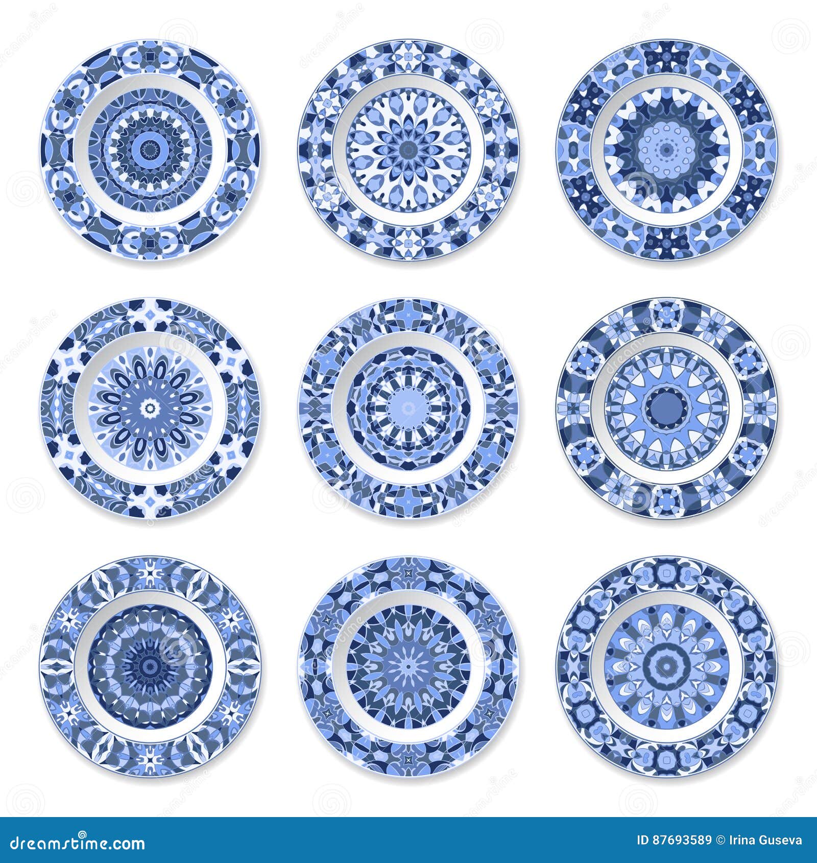 Set of decorative plates stock vector. Illustration of geometric - 87693589