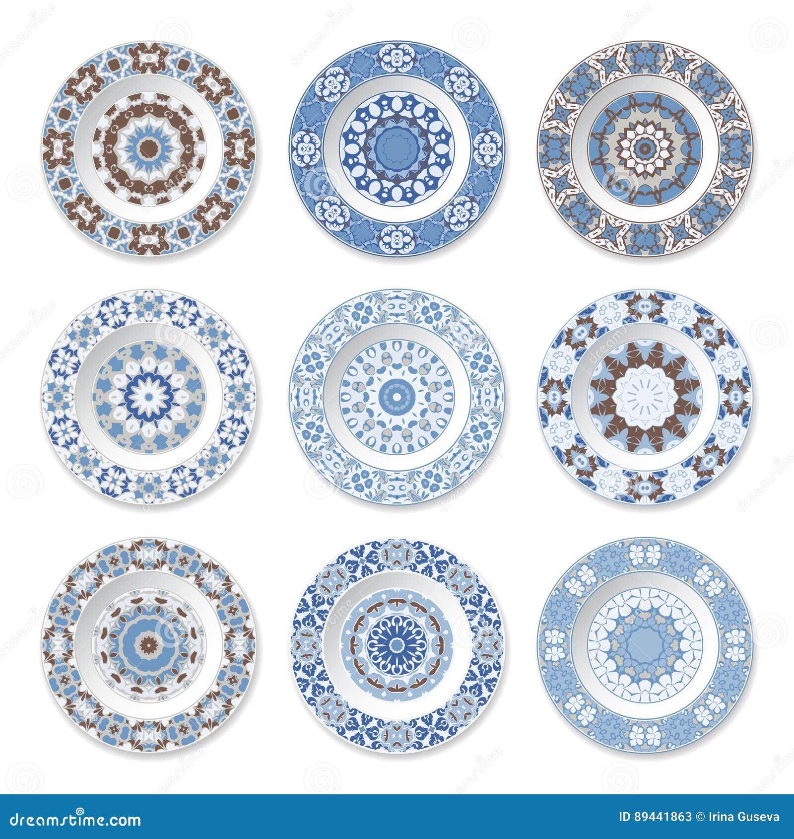 Set of decorative plates stock vector. Illustration of geometric - 89441863