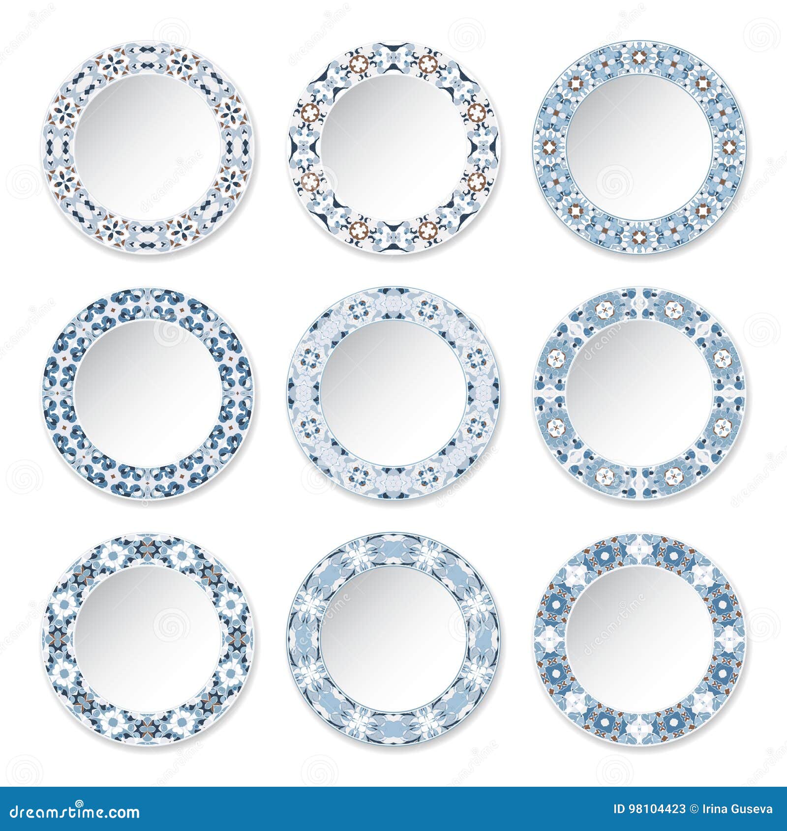 Set of decorative plates stock vector. Illustration of drawing - 98104423