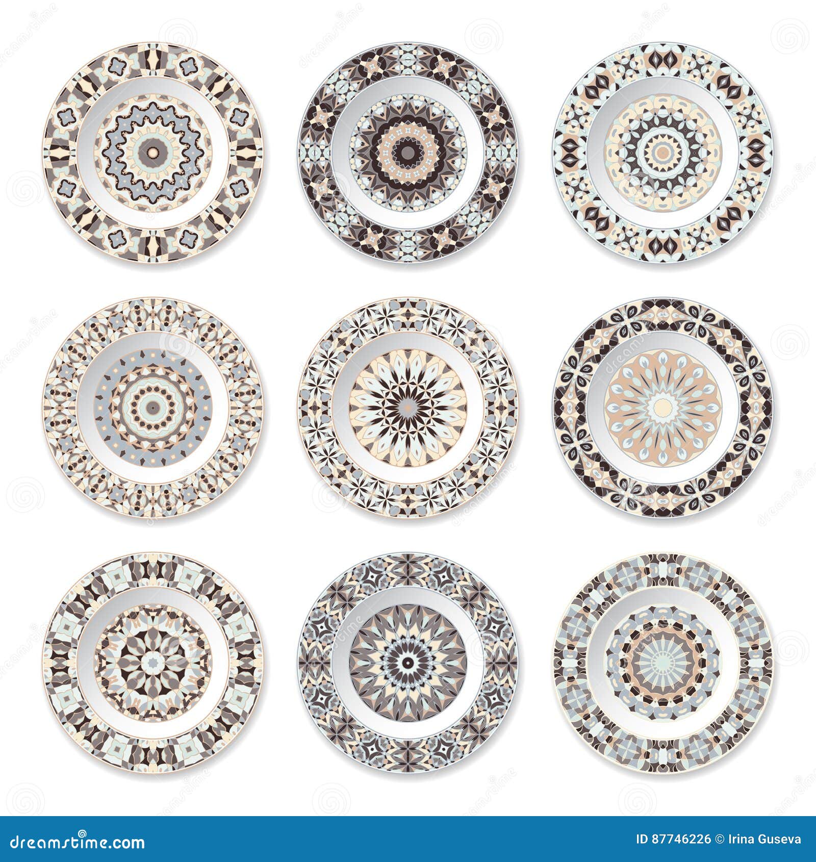 Set of decorative plates stock vector. Illustration of decor - 87746226