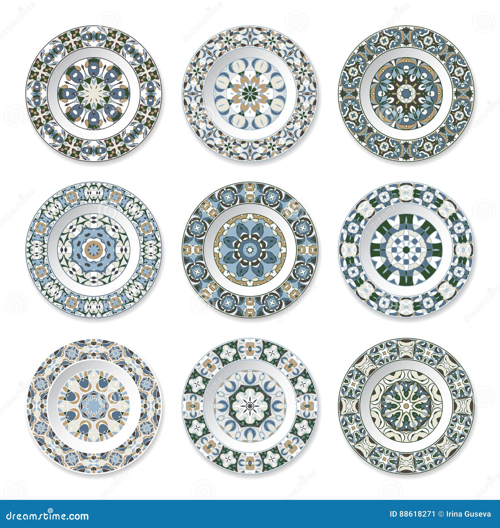 Set of decorative plates stock vector. Illustration of floral - 88618271