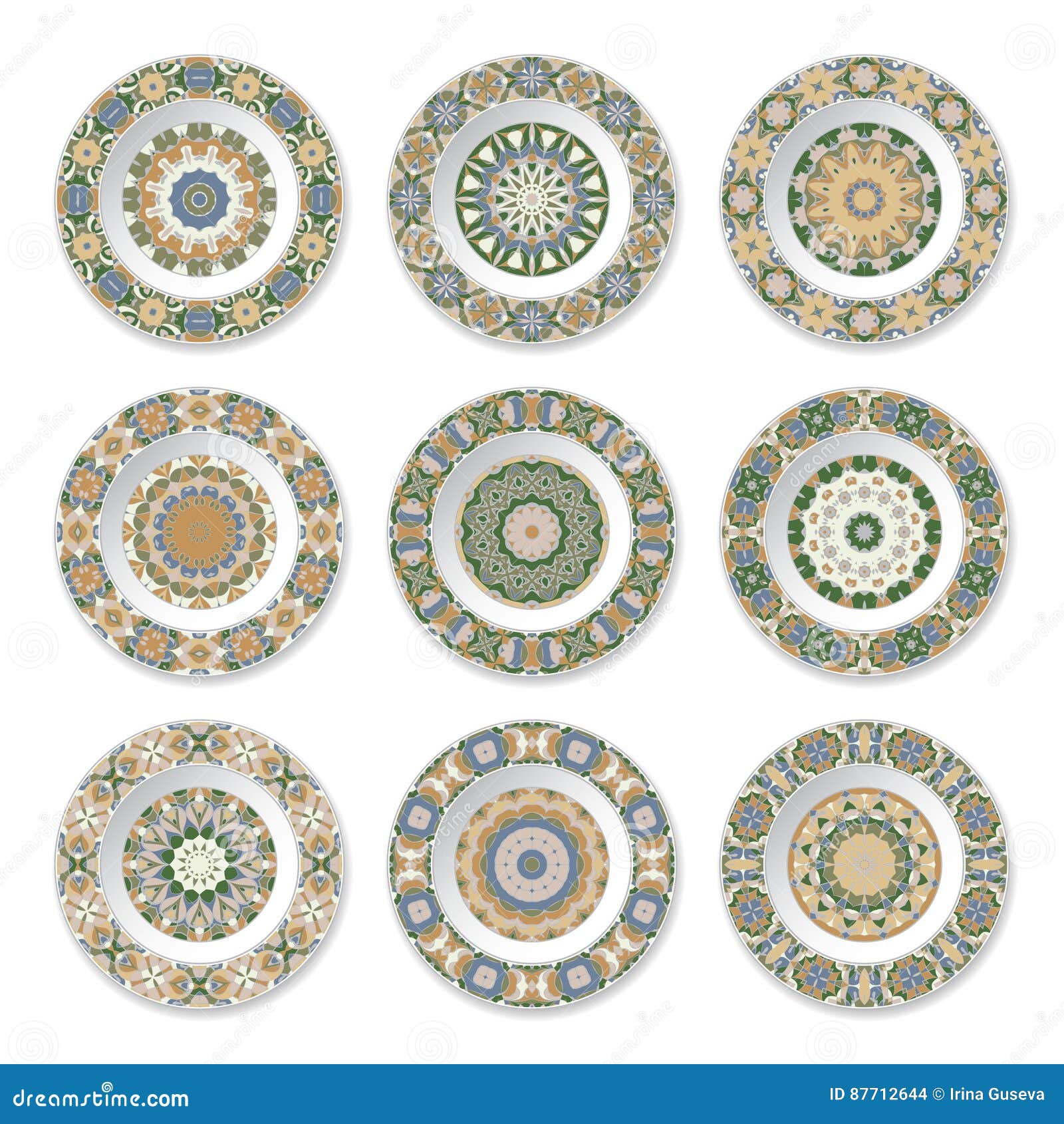 Set of decorative plates stock vector. Illustration of border - 87712644