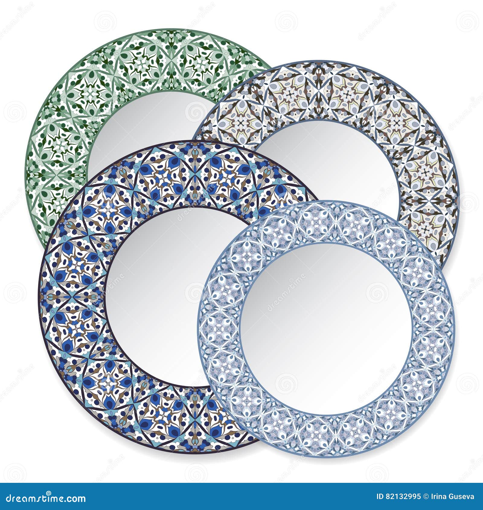 Set of decorative plates. stock vector. Illustration of graphic - 82132995