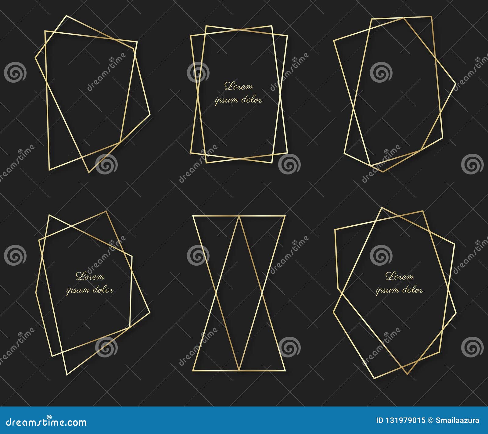Set of Decorative Polygonal Frames and Borders. Gold Photo Frame with ...