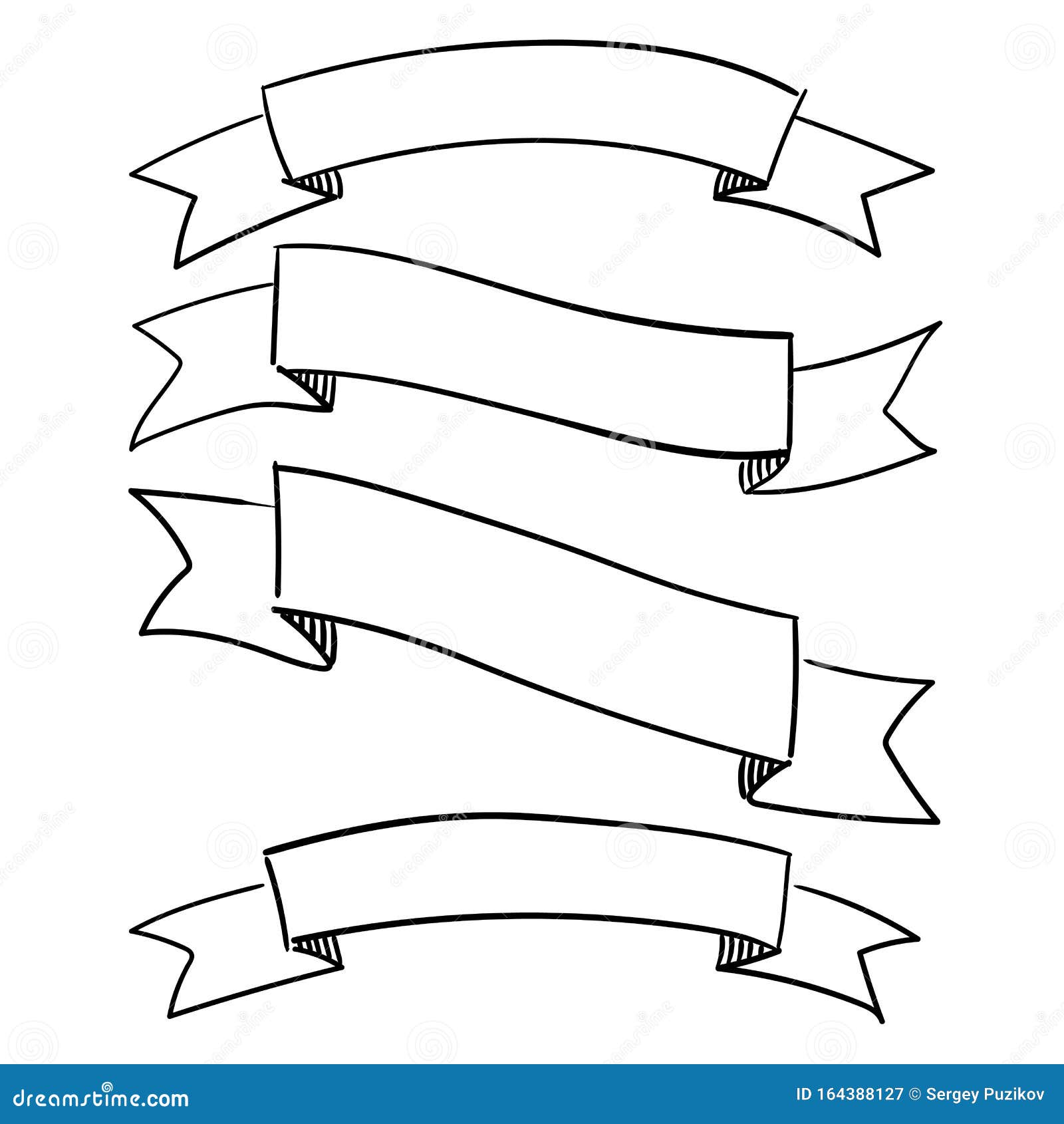 Set of Decorative Ribbons. Vector Hand-drawn Illustration Stock Vector ...