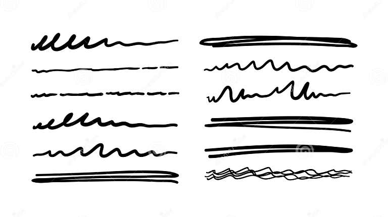 Set of Decorative Scribble Lines in Pen, Pencil Underline, Vector ...