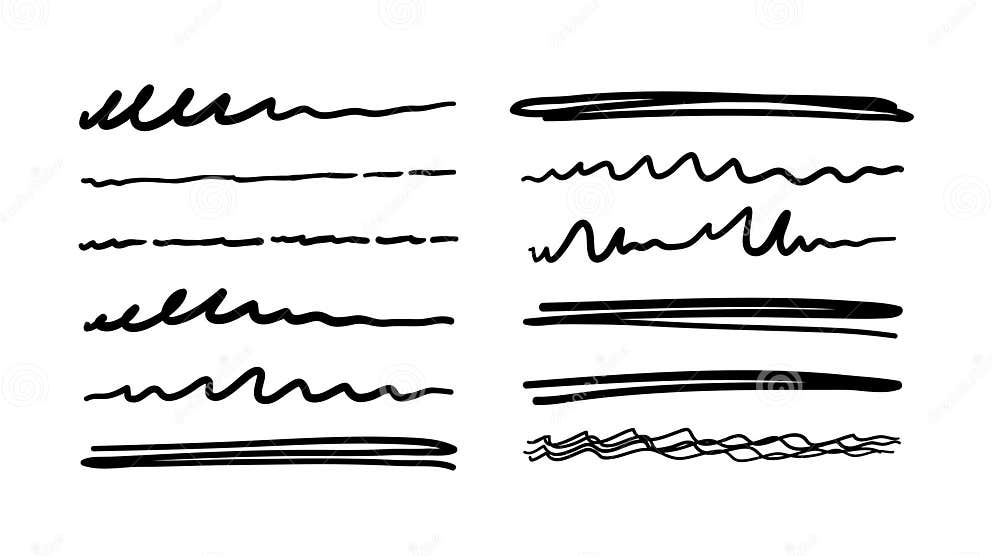 Set of Decorative Scribble Lines in Pen, Pencil Underline, Vector ...