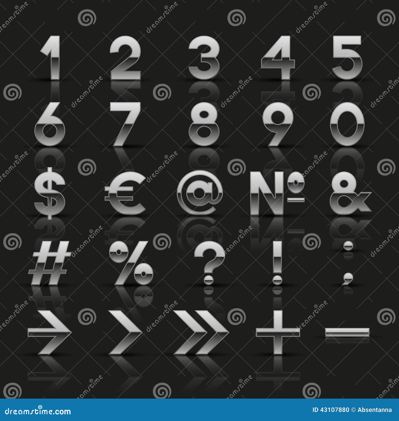 Set of Decorative Silver Numbers and Symbols Stock Vector ...