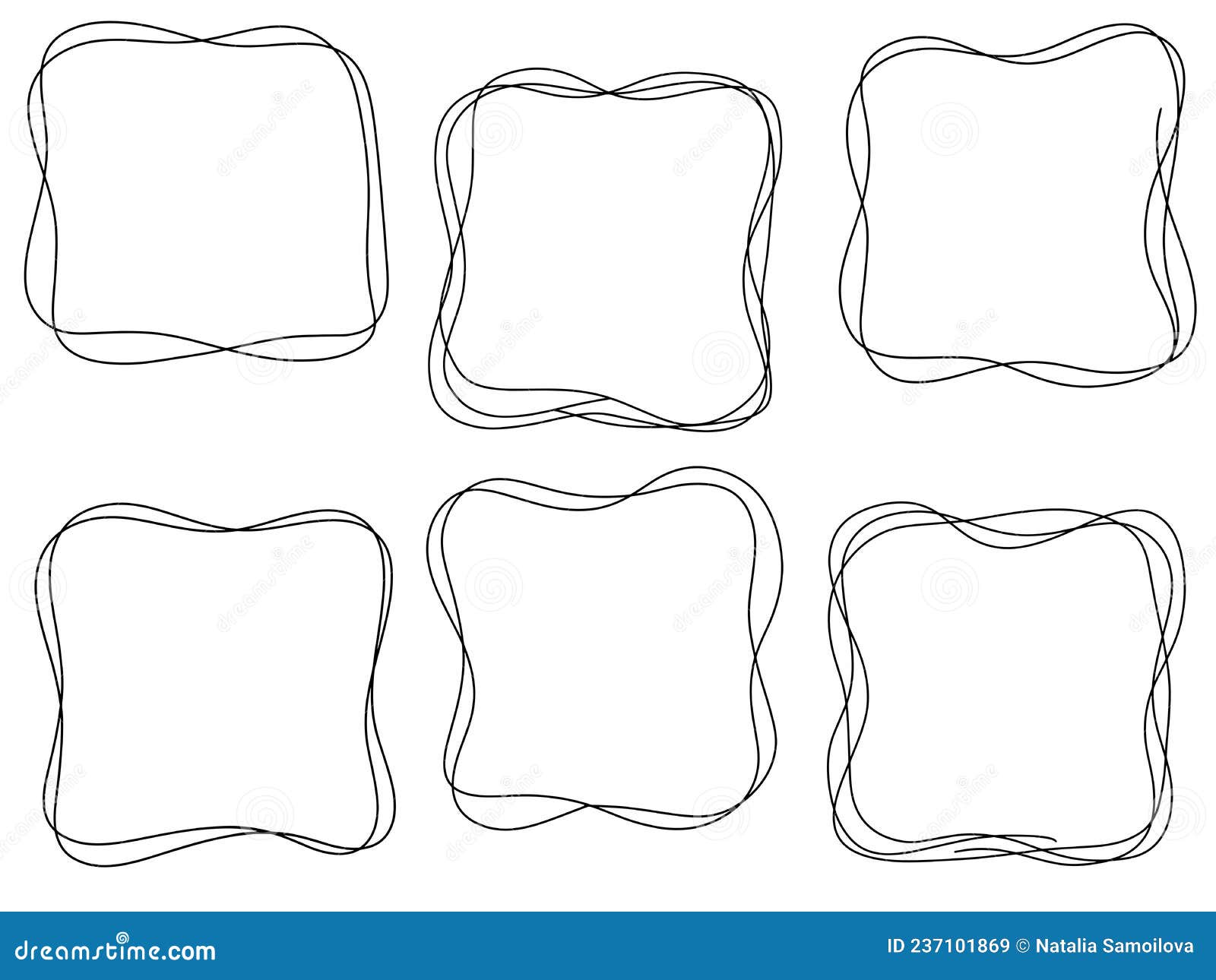 A Set of Decorative Square Frames with Rounded Edges, Drawn with a ...