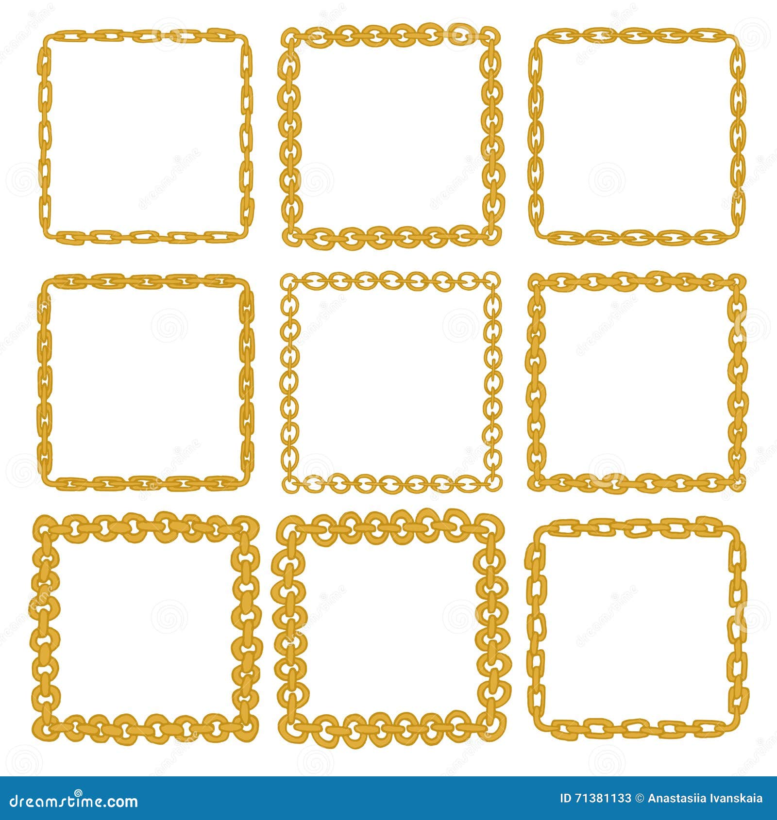 Set of 9 Decorative Square Gold Border Frames. Stock Vector ...