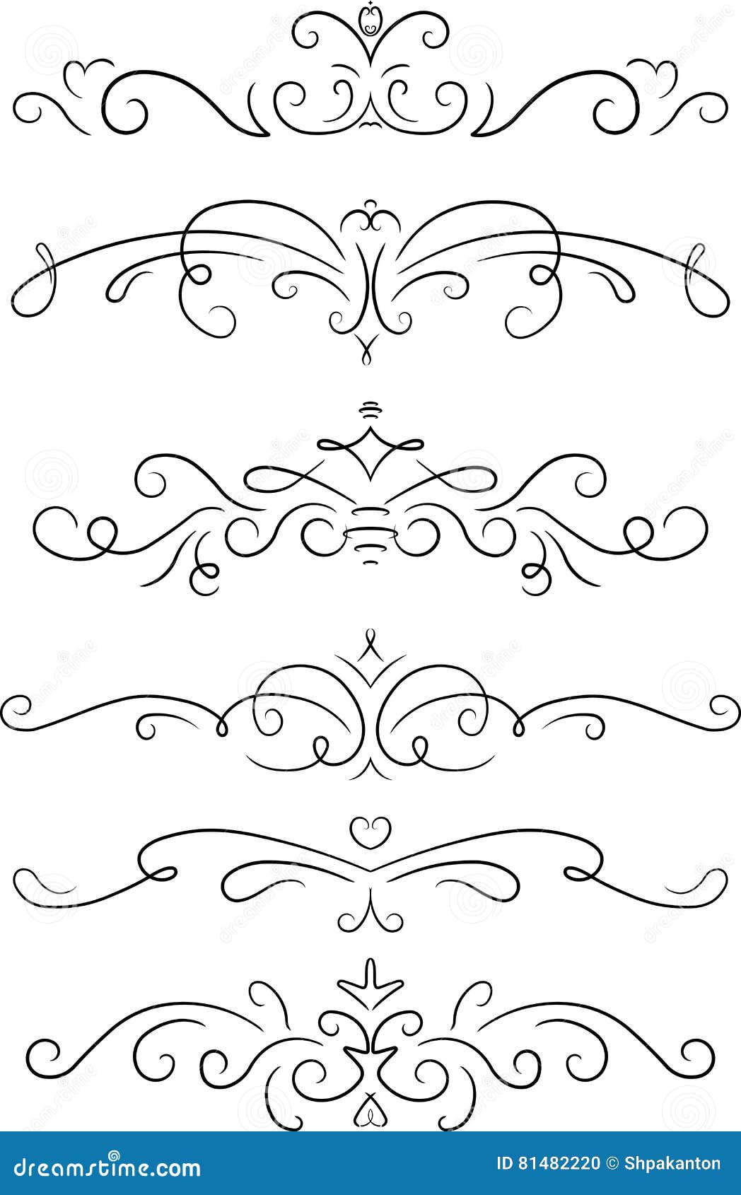 Set of 6 Decorative Swirls Elements, Dividers, Page Decors. Stock ...