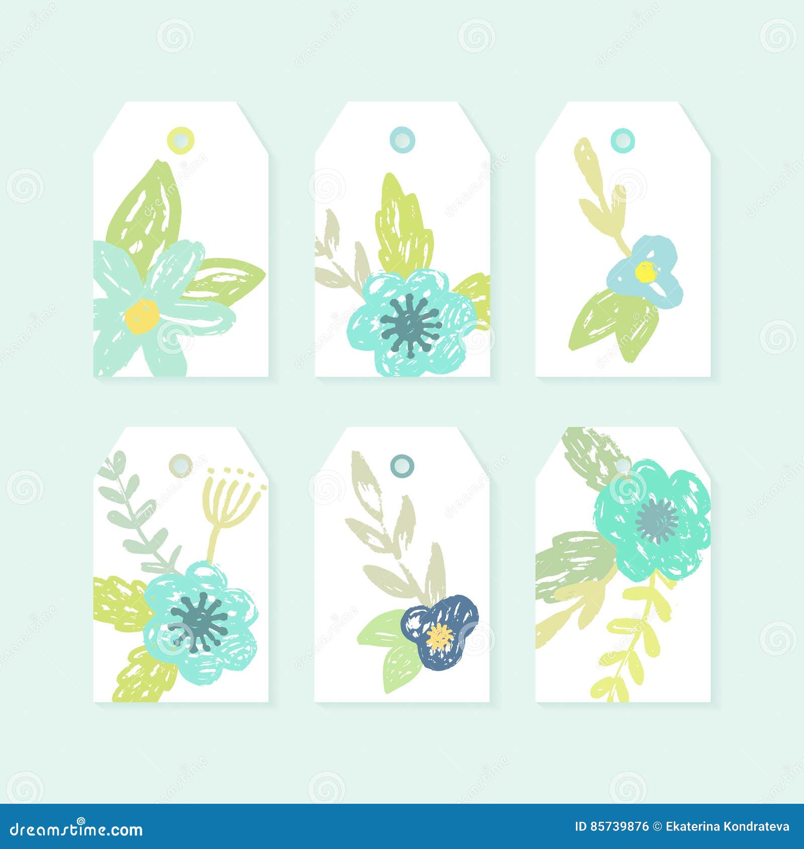 Set of Decorative Tags with Cute Flowers. Stock Vector - Illustration ...
