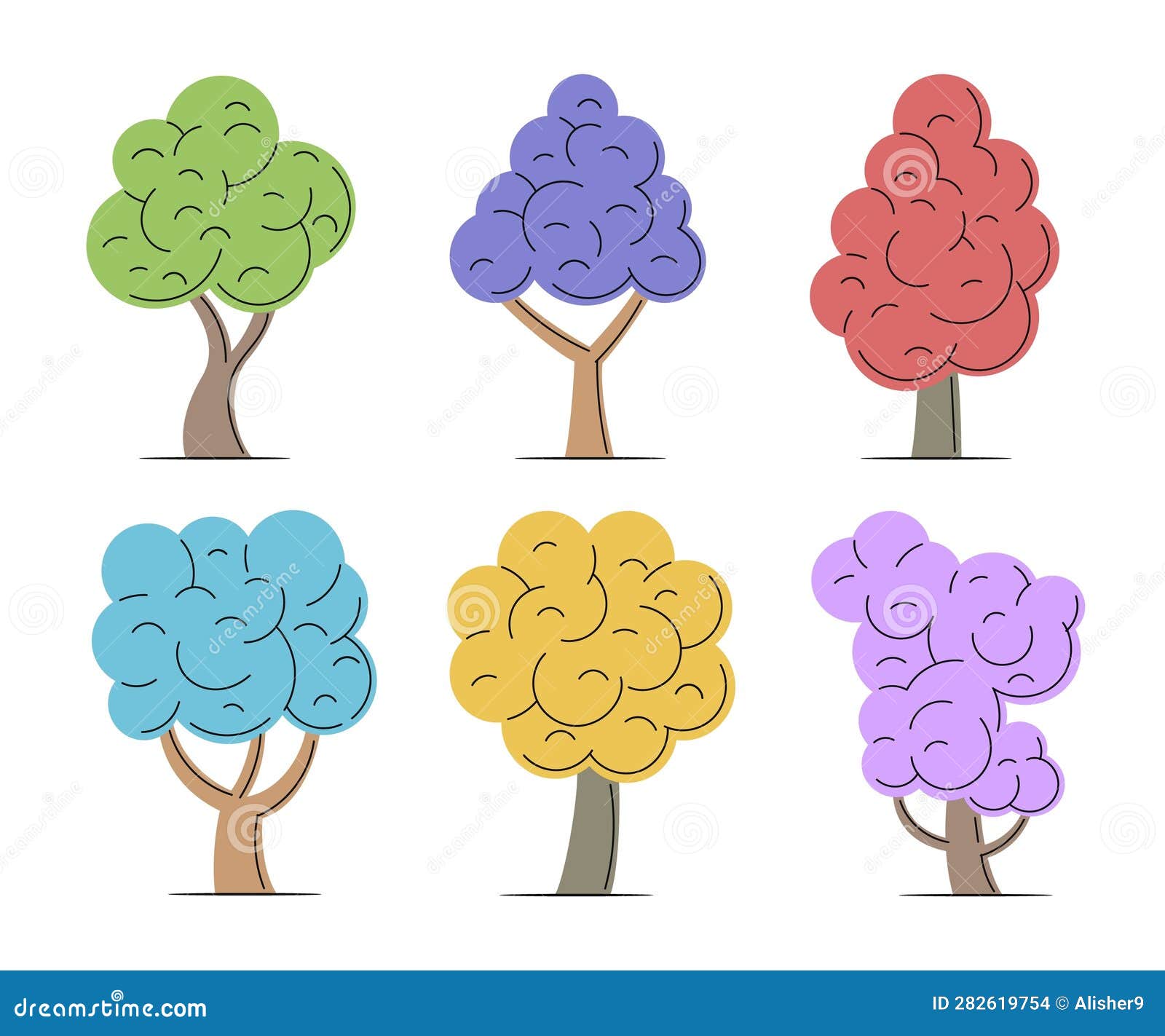 Set of Decorative Trees with Colorful Foliage Stock Vector ...