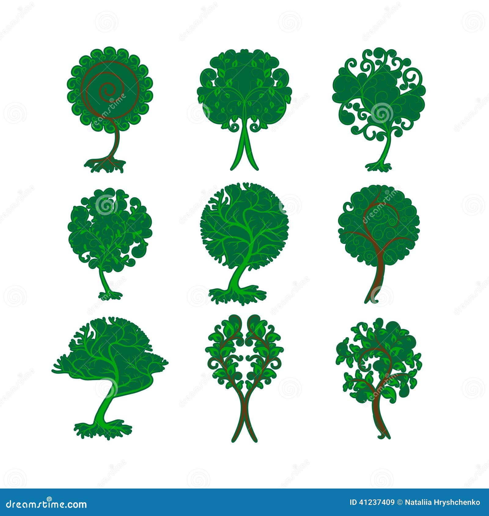 Set of Decorative Trees for Design Stock Vector - Illustration of ...