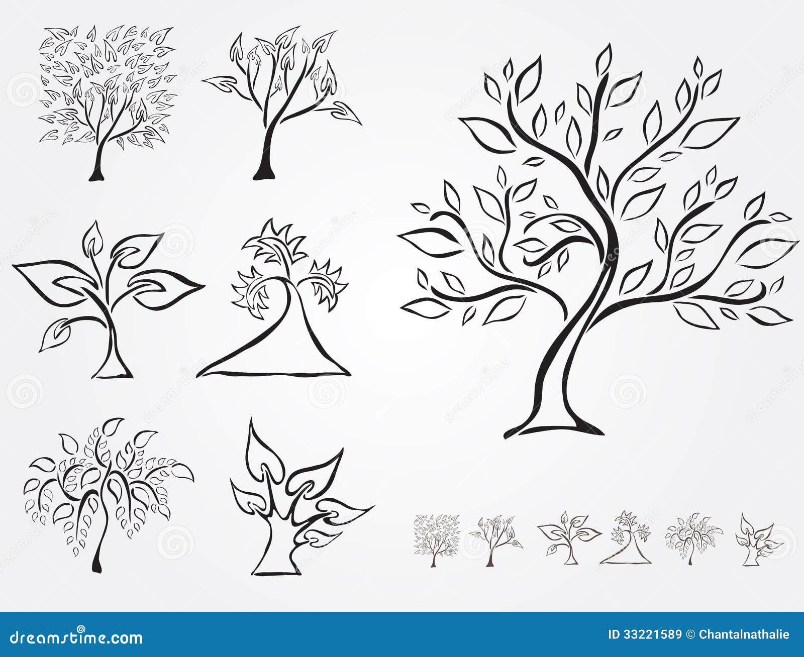 Set of 7 decorative trees stock vector. Illustration of grow - 33221589