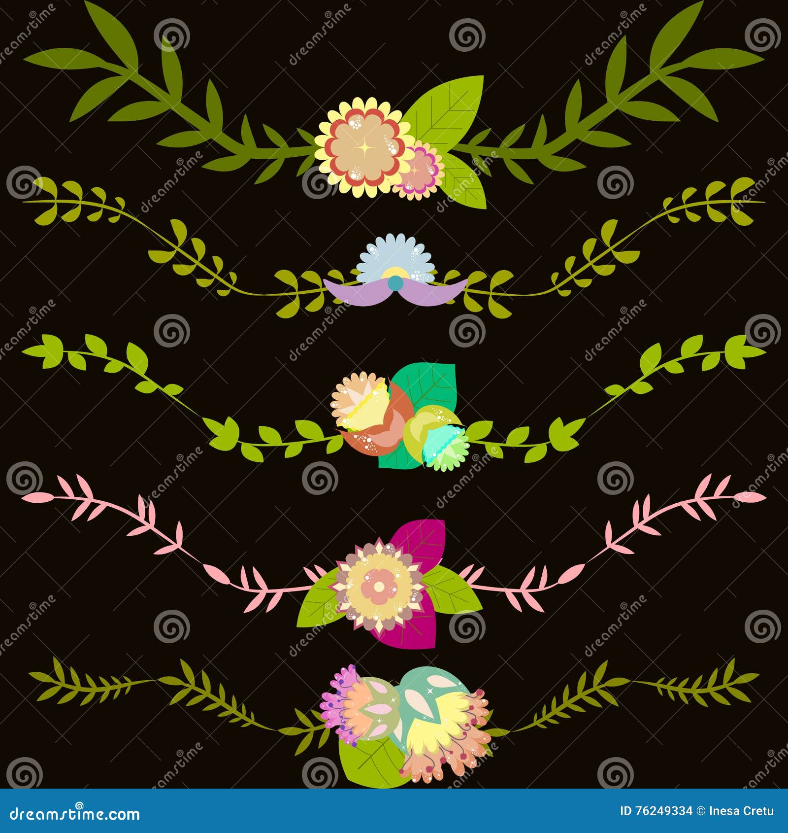 Set of Decorative Vector Borders with Leaves and Flowers Stock Vector ...