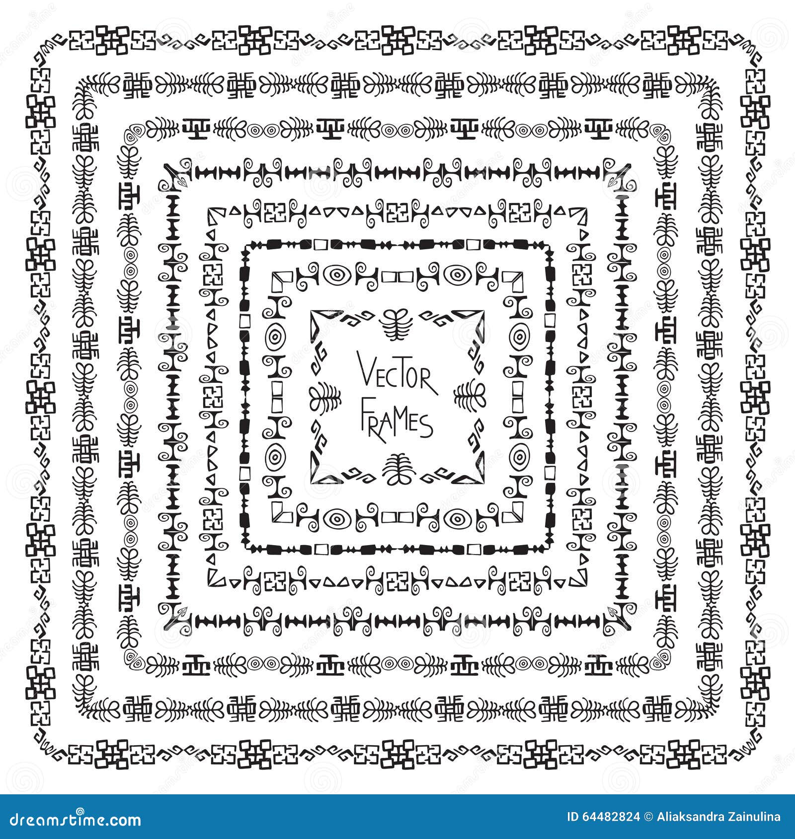 Set of Decorative Vector Ethnic Square Frames and Stock Vector ...