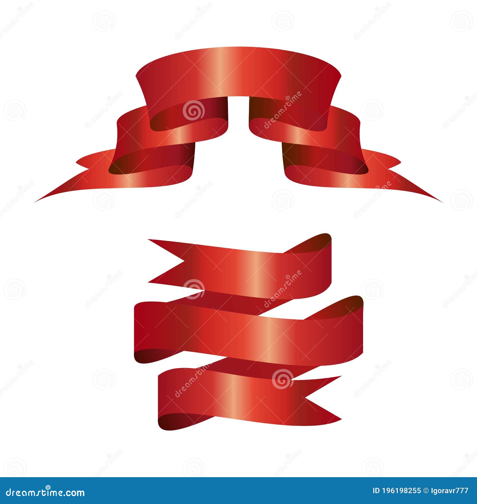 Set of Decorative Vector Red Silk Ribbon Banners Isolated on White ...