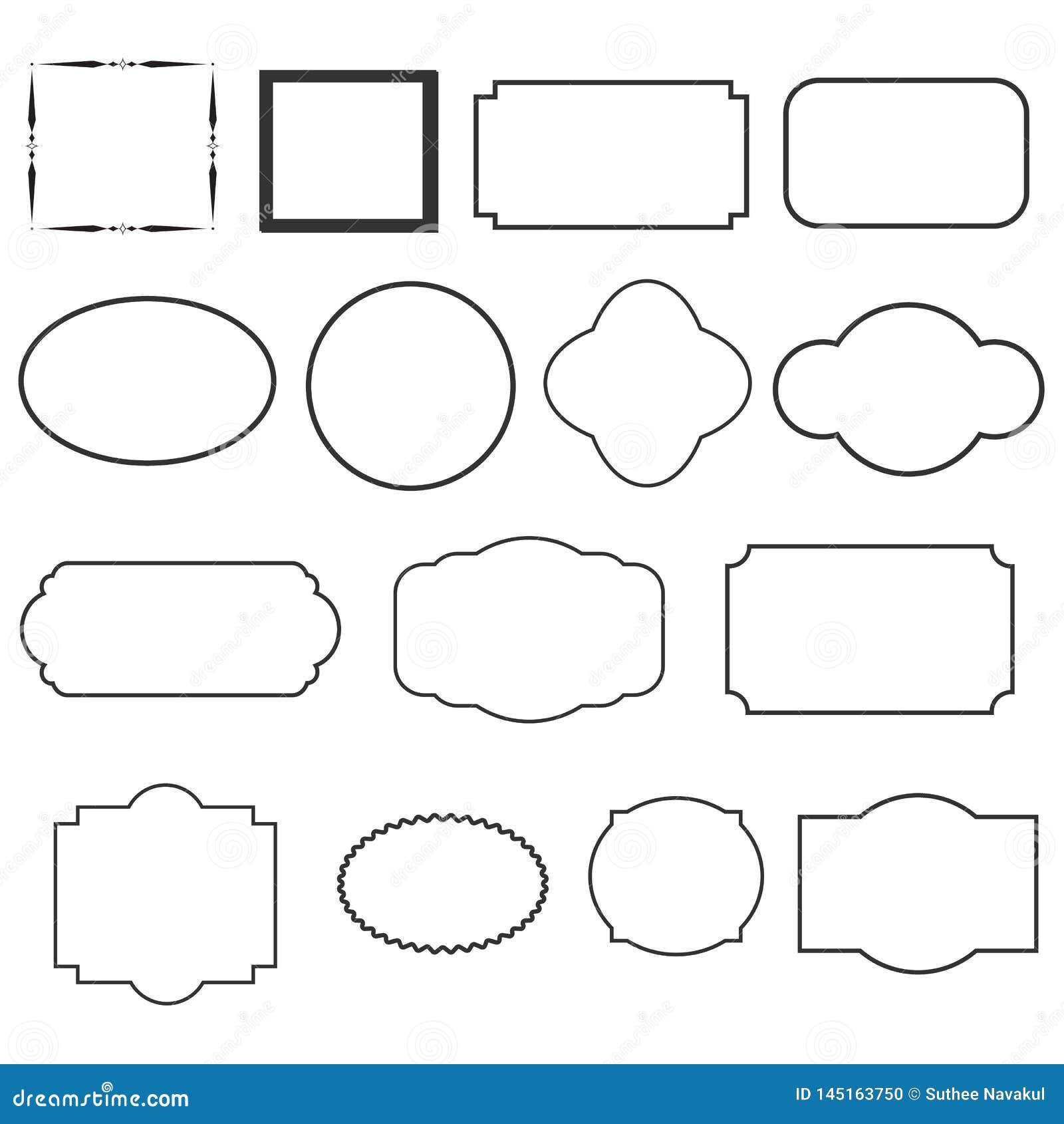 Set of Decorative Vintage Frames. Set of Black Round and Square Vintage ...