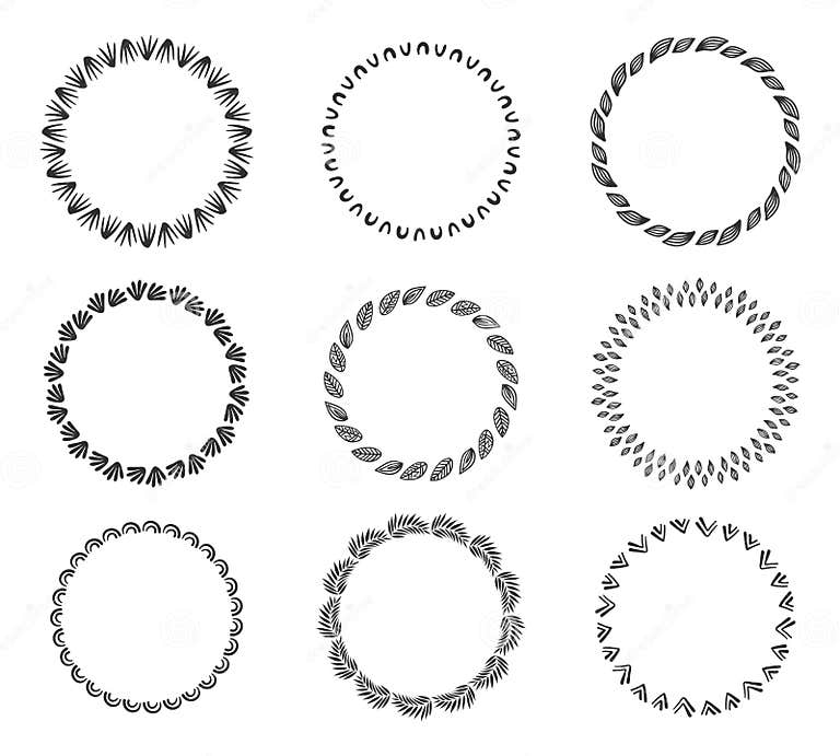 Set of Decorative Vintage Hand Drawn Round Frames Stock Vector ...