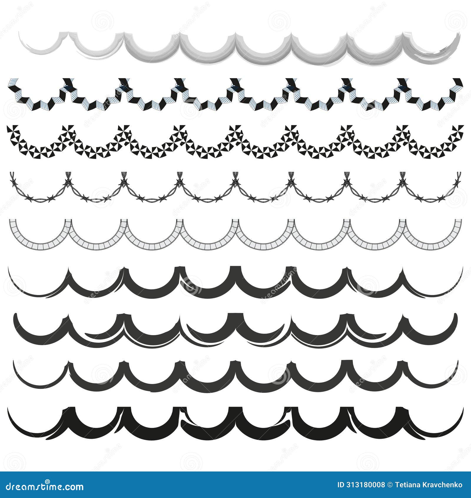 Set of Decorative Wave Borders. Seamless Design Elements. Vector ...